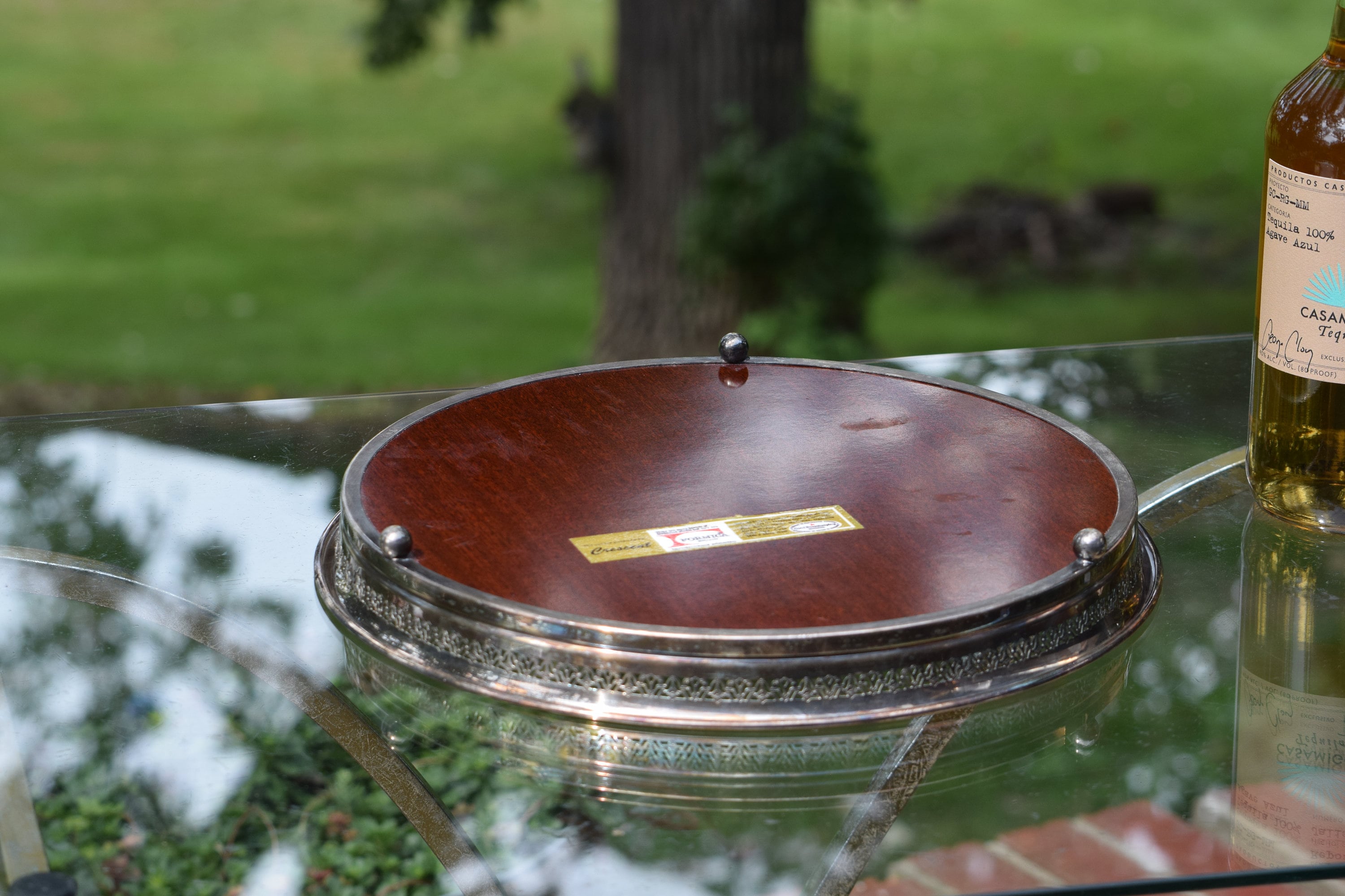 Vintage Silver Plate Wood Formica Cocktail ~ Serving Tray, 12 3/4 Round ...