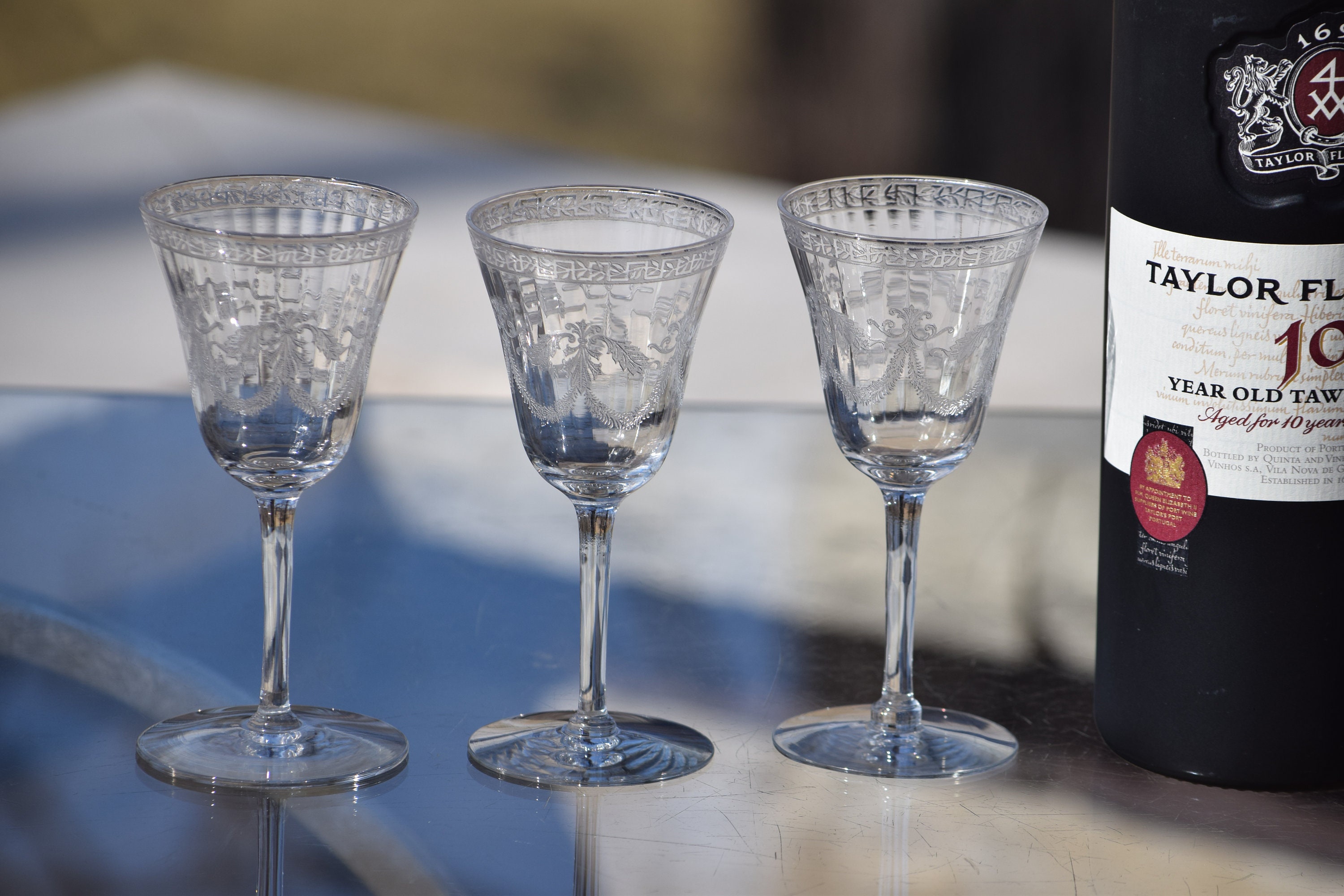 5 Vintage Etched CRYSTAL Liqueur ~ Wine Glasses ~ Cordials, Fostoria ...