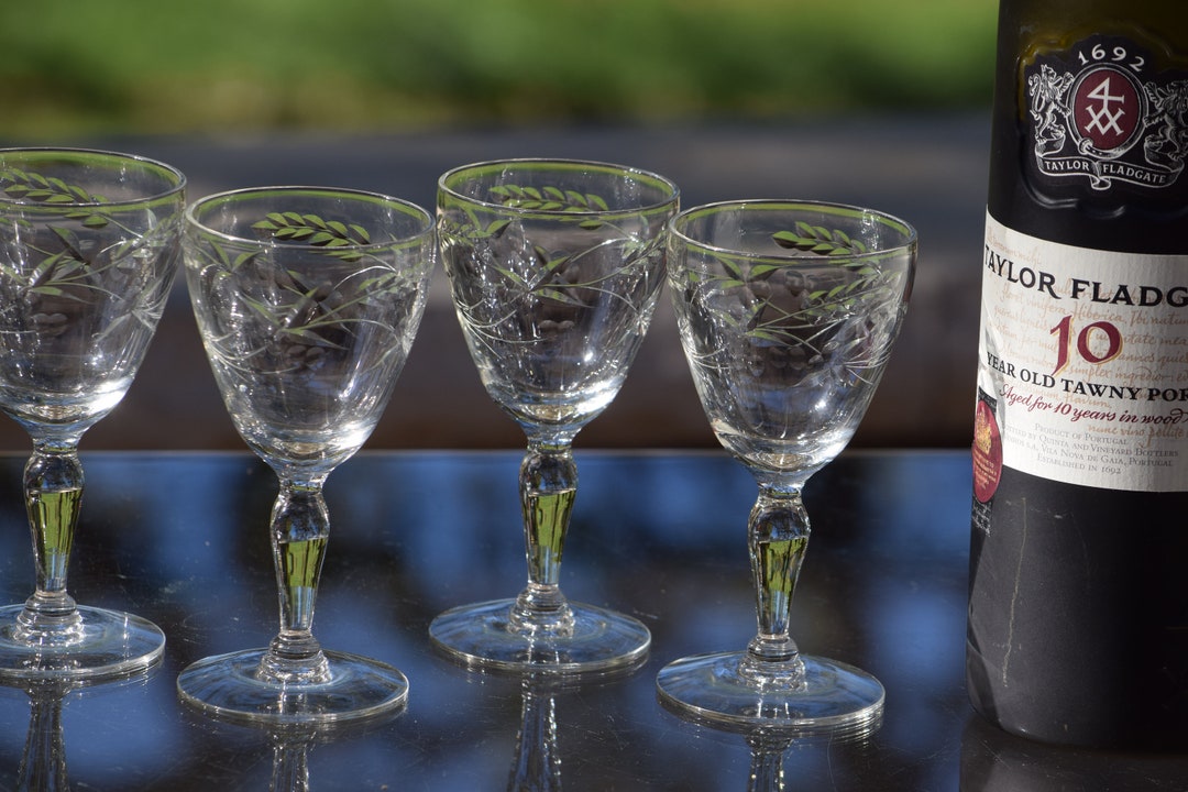 SIPPING PORT? 5 Vintage Etched Port Wine Glasses, 3 Oz After Dinner ...