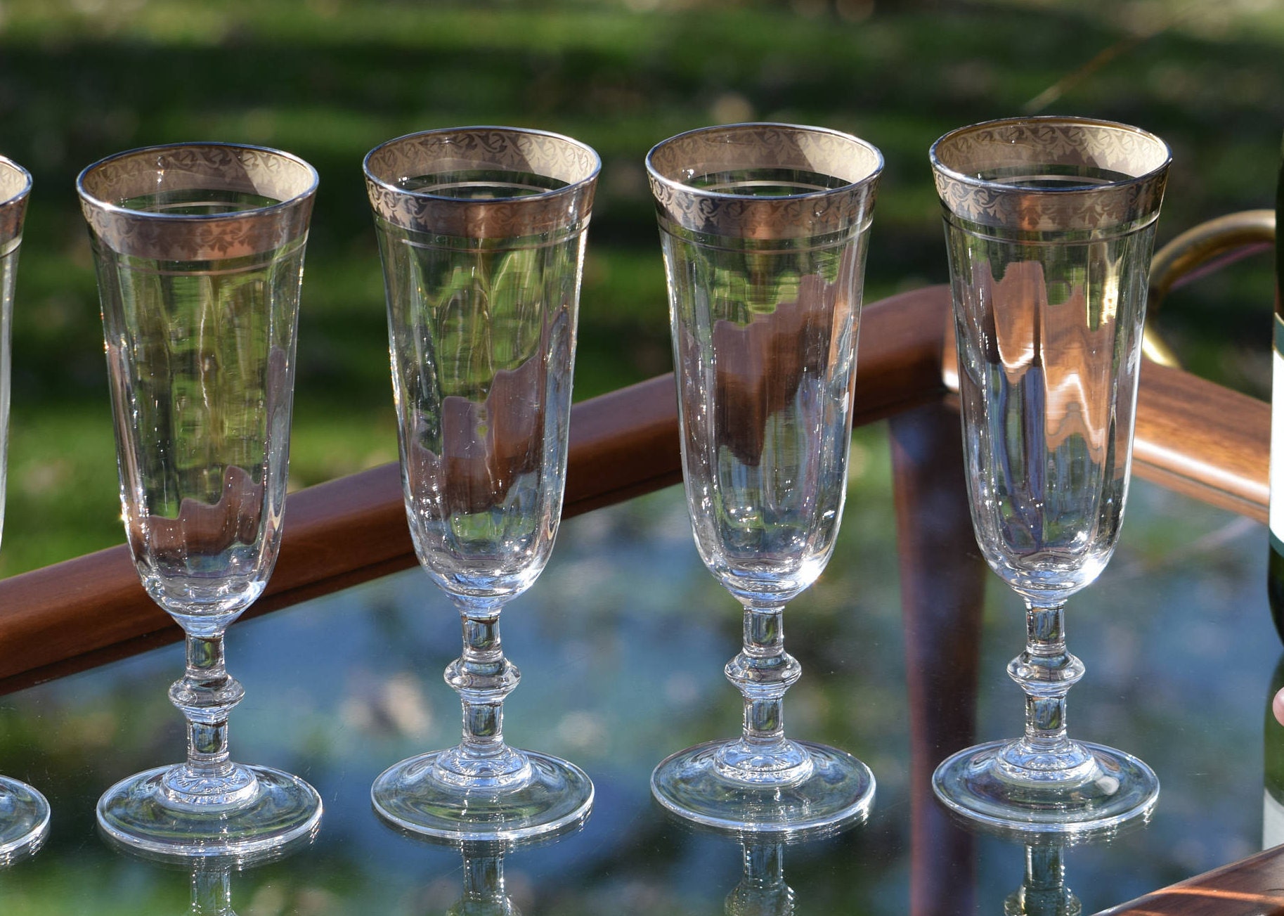 Vintage Silver Platinum Rimmed Champagne Flute Glasses Set of 6 Vintage ...