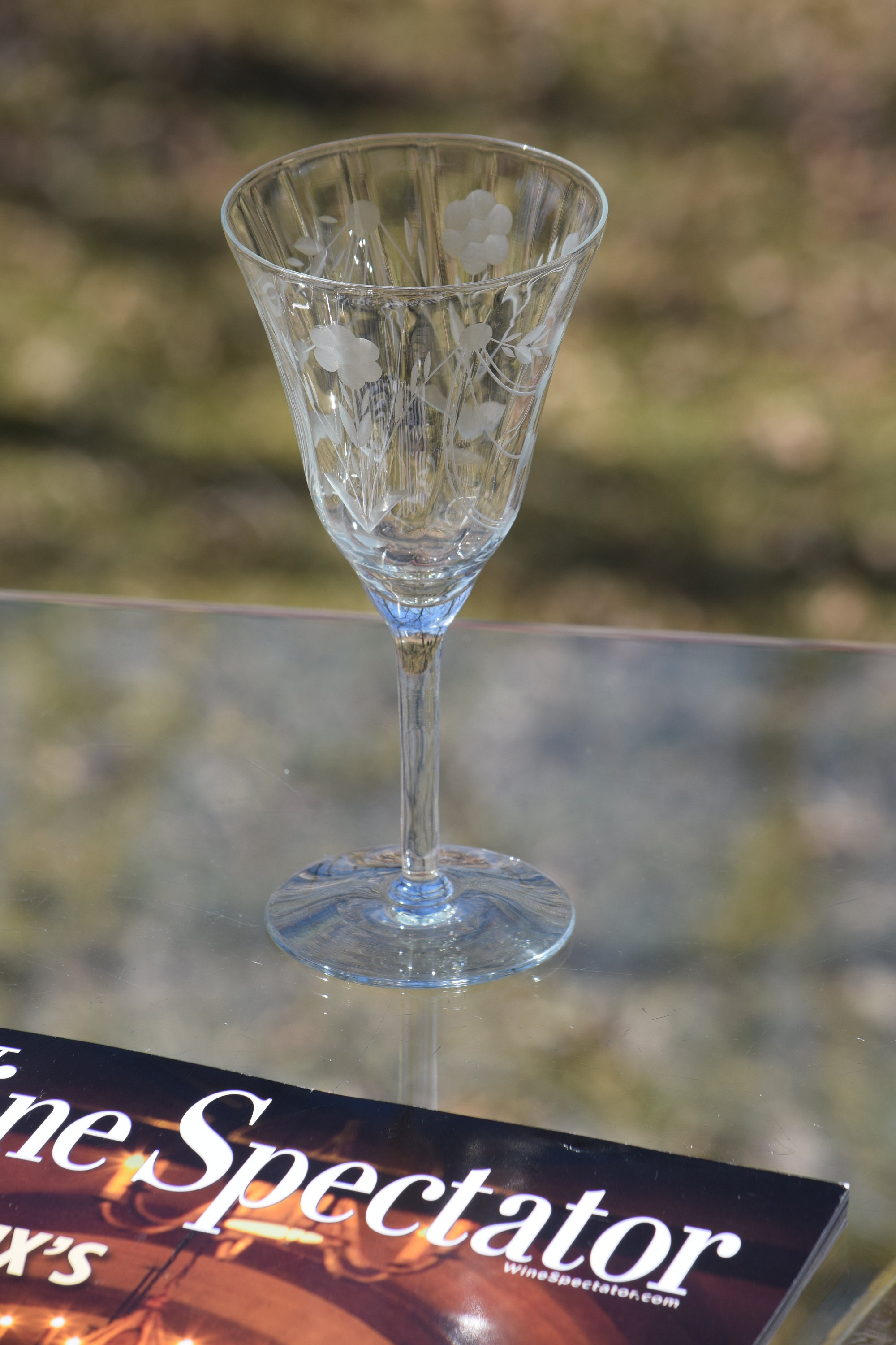 Vintage Etched Tall Wine Glasses Floral Etched Optic Glass Set Of 4