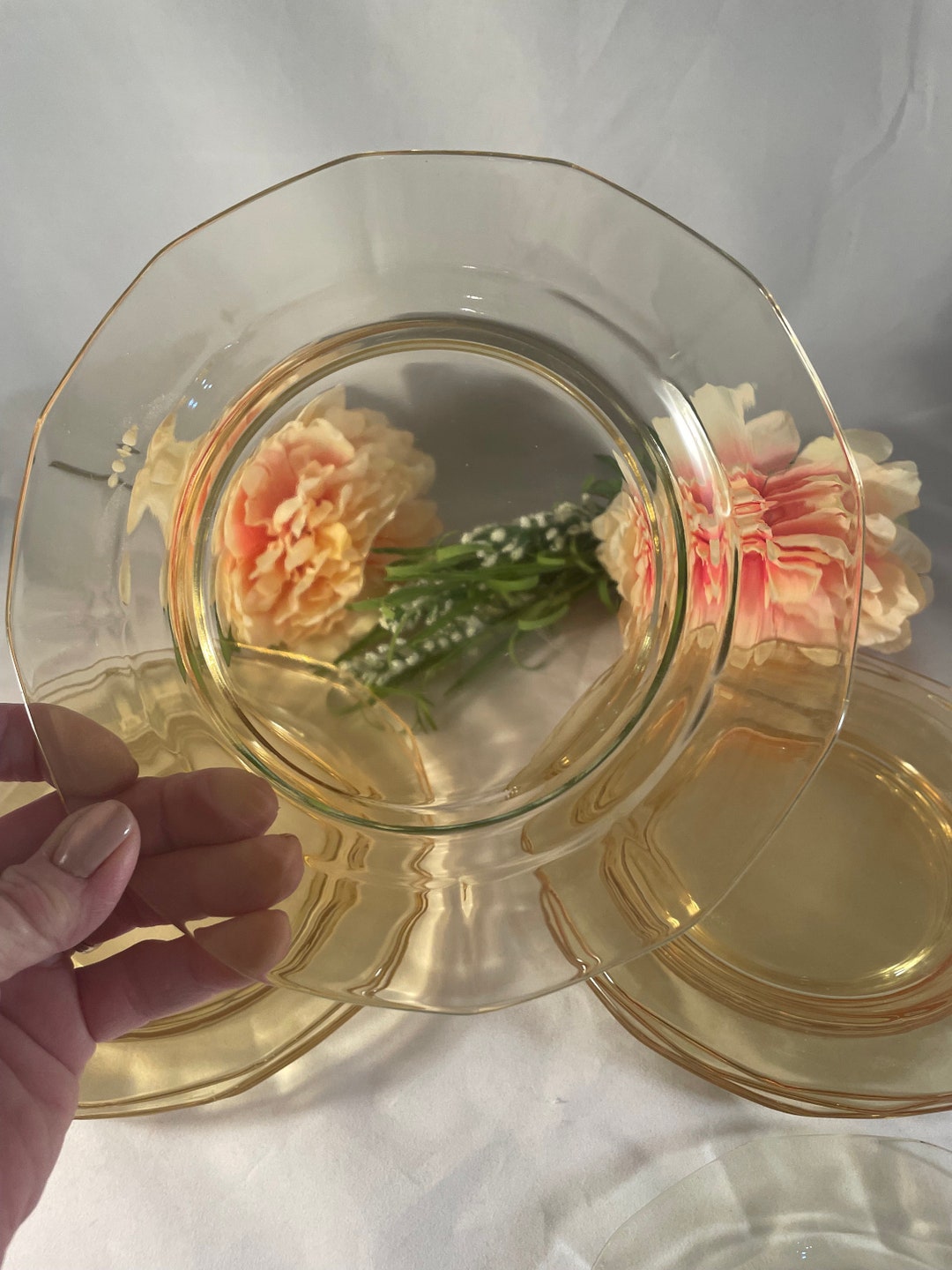 4 Vintage Yellow Glass Plates, 1950's, Vintage Yellow Glass Salad ...