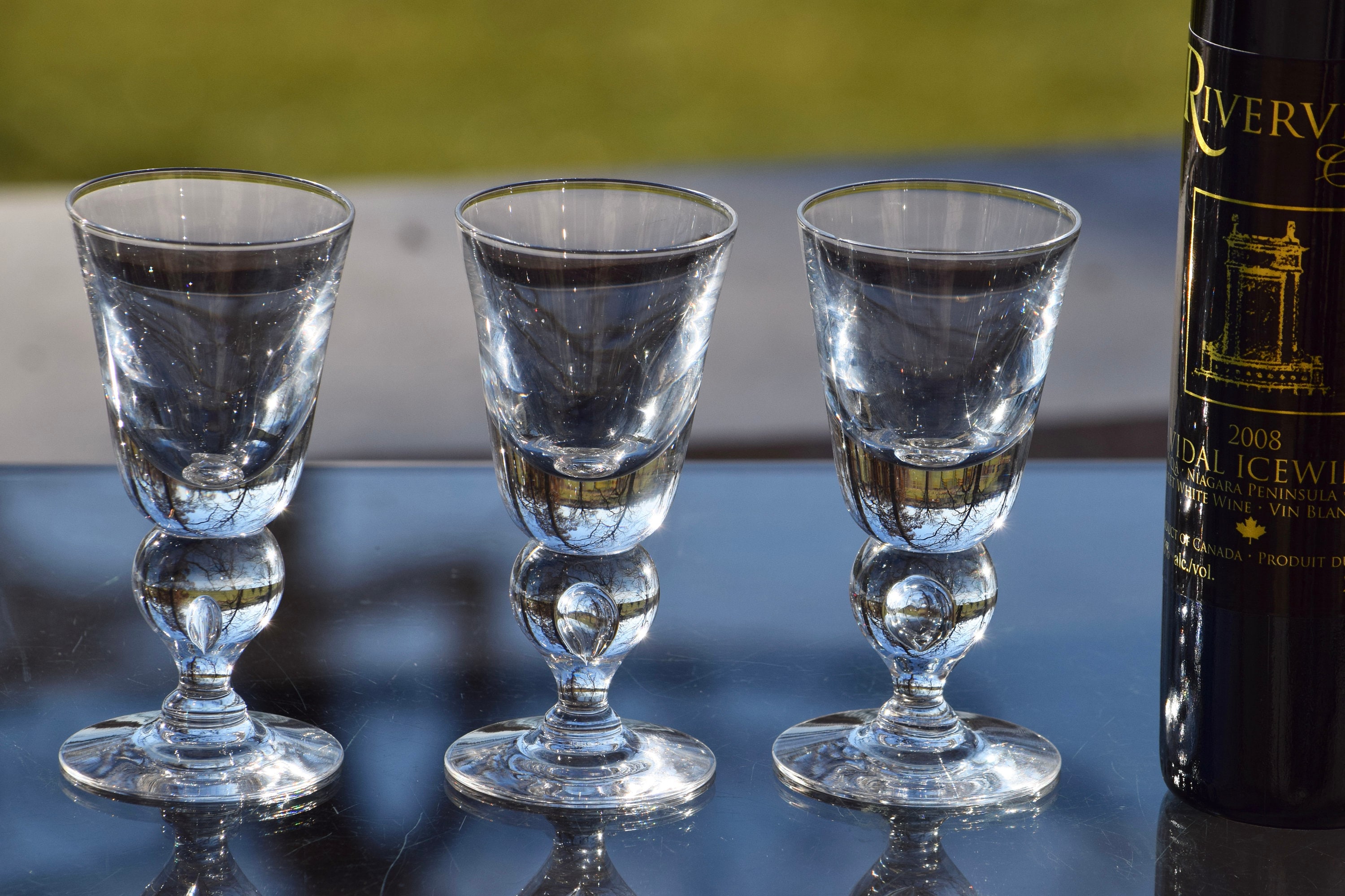 4 Vintage Steuben - Style Teardrop Wine Cordials, c.1940, Bubble Stem ...