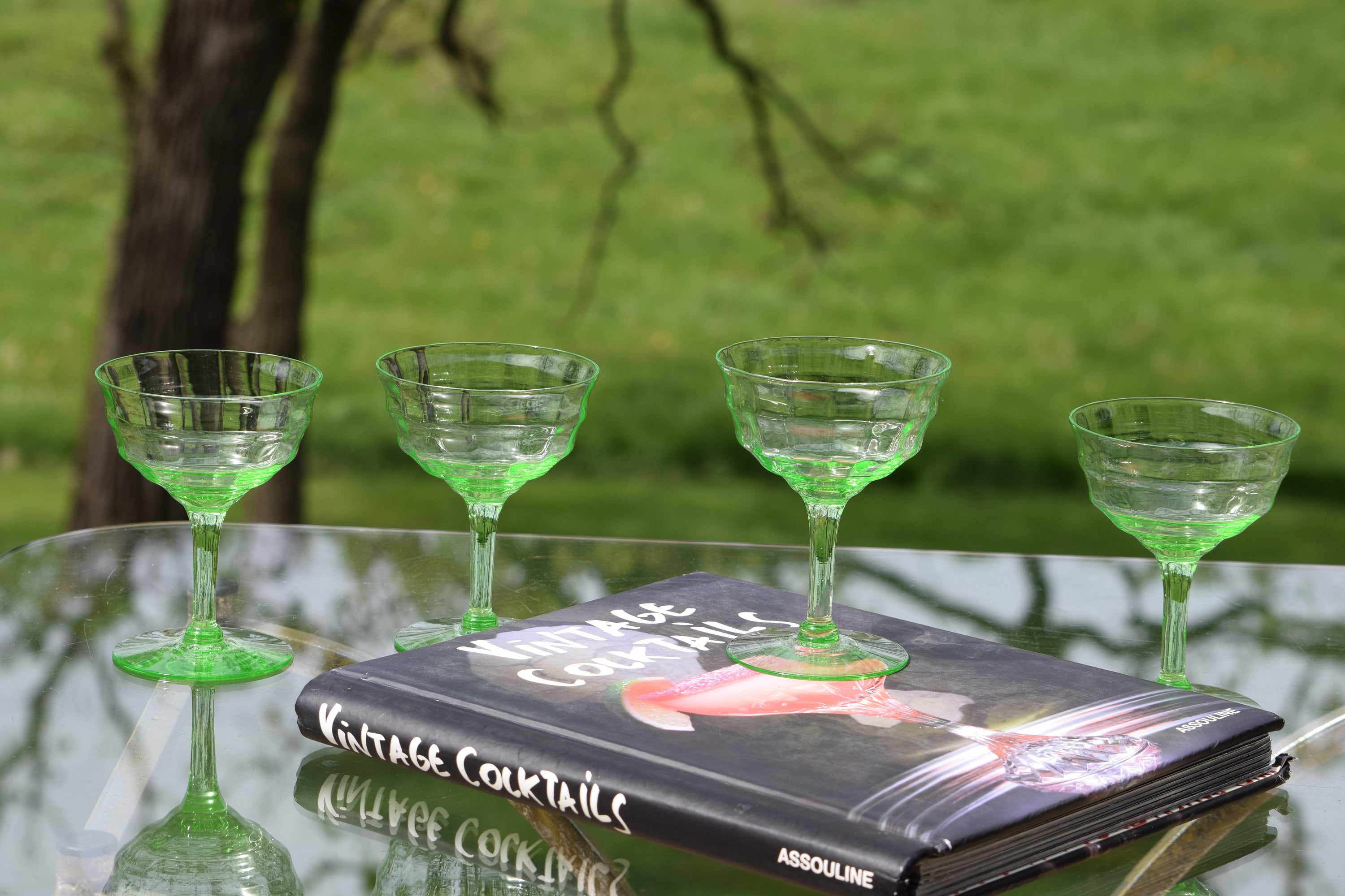 4 Vintage Green Cocktail Martini Glasses, Mixologist Craft Cocktail ...