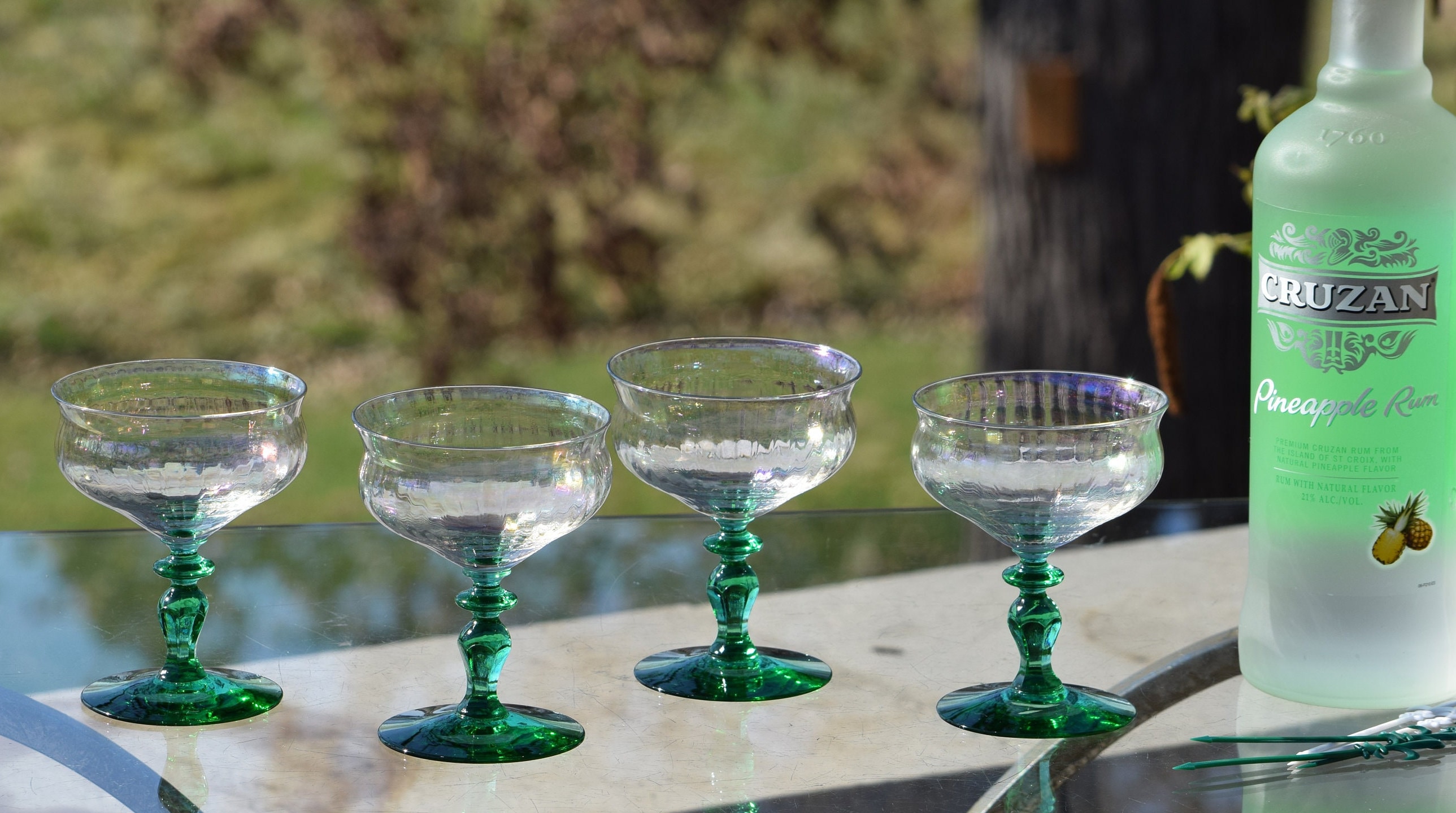 4 Vintage Green Uranium Cocktail ~ Martini Glasses, Bryce, Iridescent ... 4 Vintage Green Uranium Cocktail ~ Martini Glasses, Bryce, Iridescent ...
