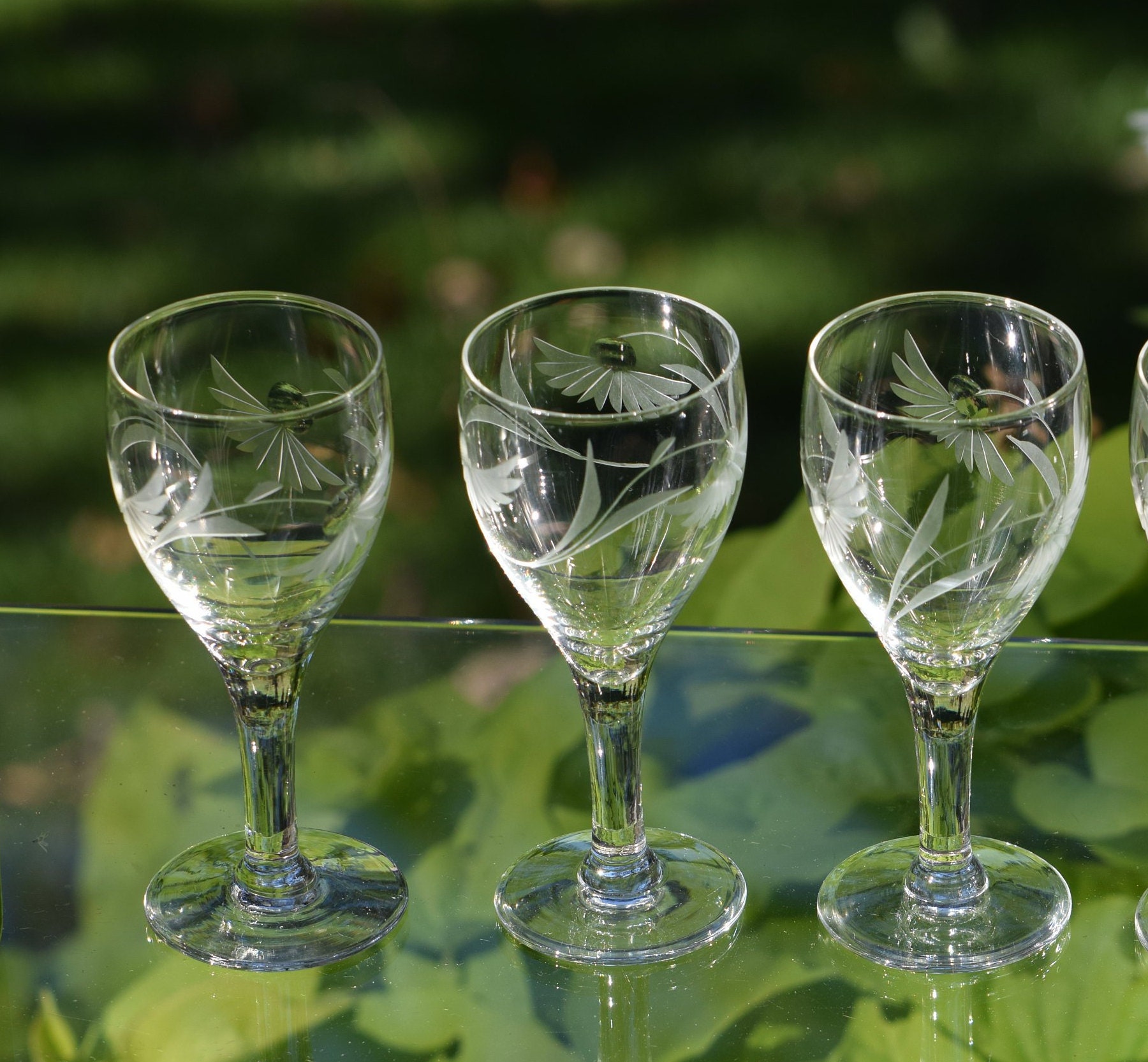 Vintage Etched Wine Cordial Glasses Set Of 4 Wine Tasting Party Glasses Vintage Floral Etched