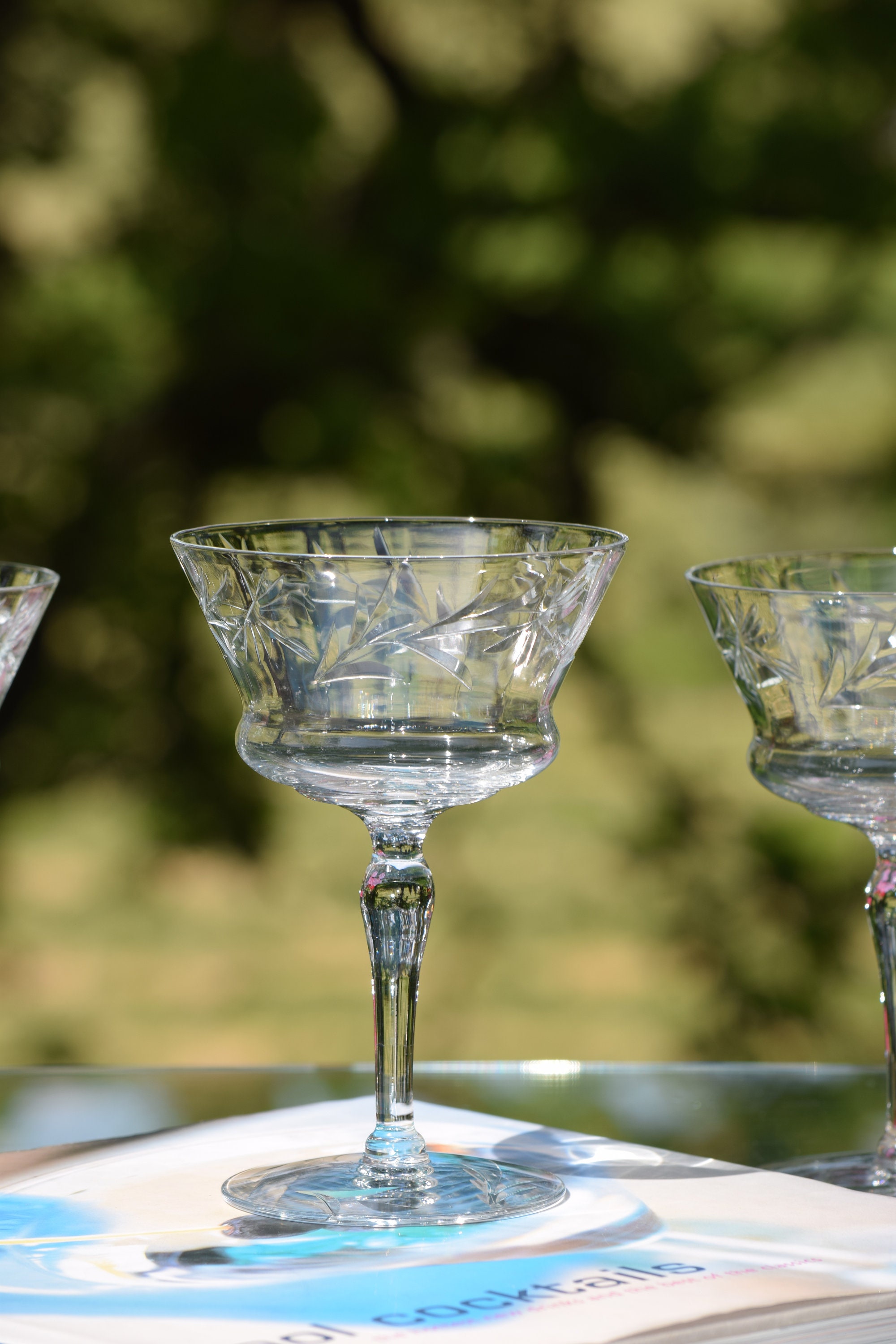 4 Vintage Etched Cocktail ~ Martini Glasses, 1950's, Mixologist Craft ...
