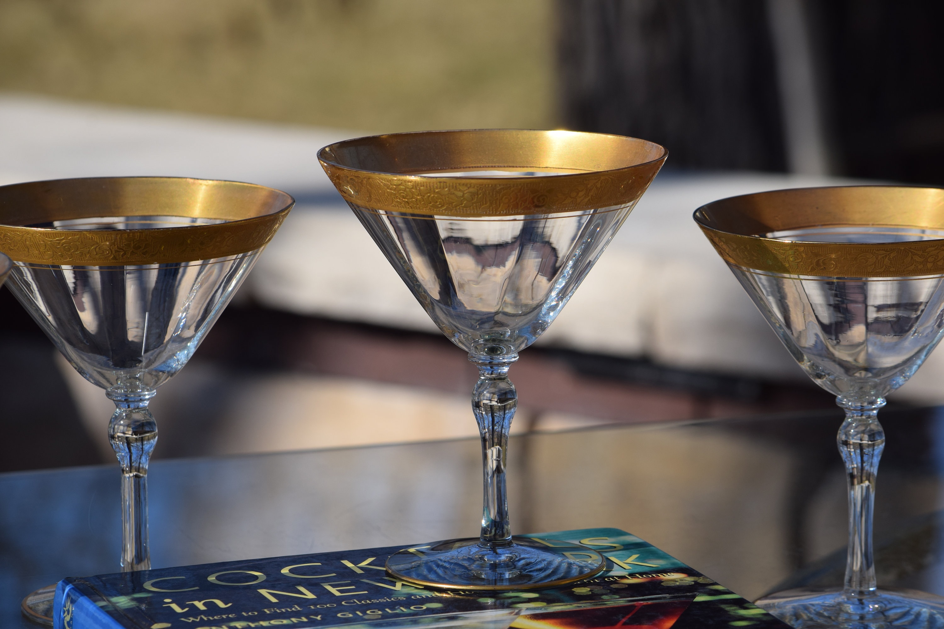 4 Vintage Gold Encrusted Cocktail - Martini Glasses, Glastonbury Lotus ...