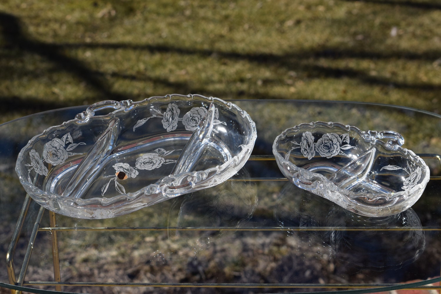 Vintage Glass Relish Dish Fostoria Camellia Etched Glass Two Part Relish Dish 7 58 Bridal Tea