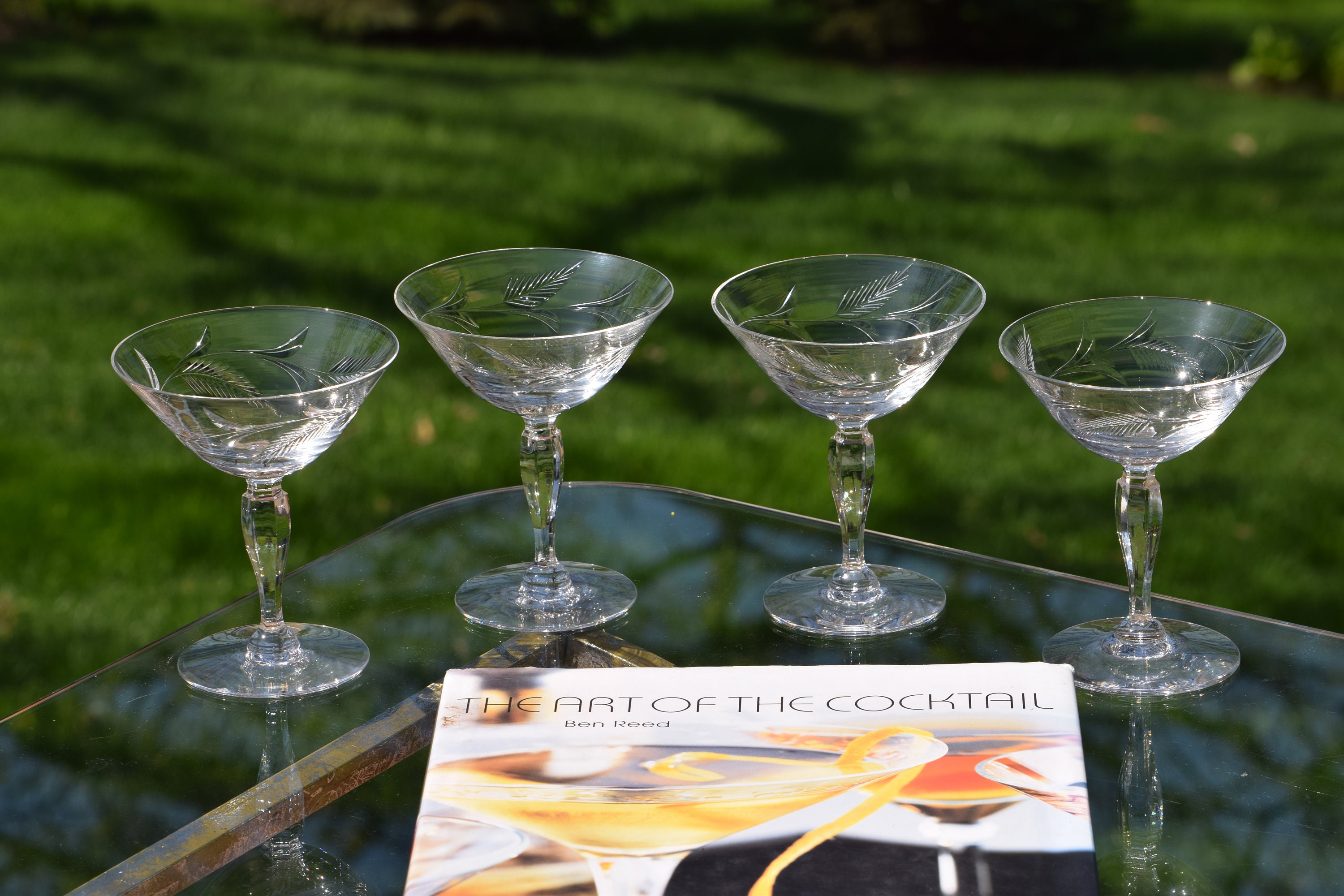 Vintage Etched Cocktail Martini Set of 4, Tiffin Franciscan, circa 1950 ...