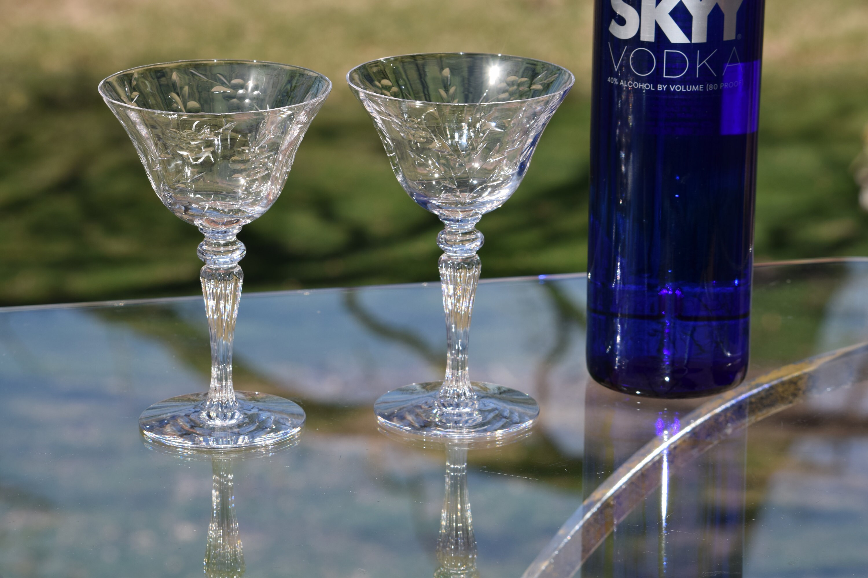Vintage Etched Crystal Cocktail Martini Set Of 4 Tiffin Franciscan Circa 1940s Vintage