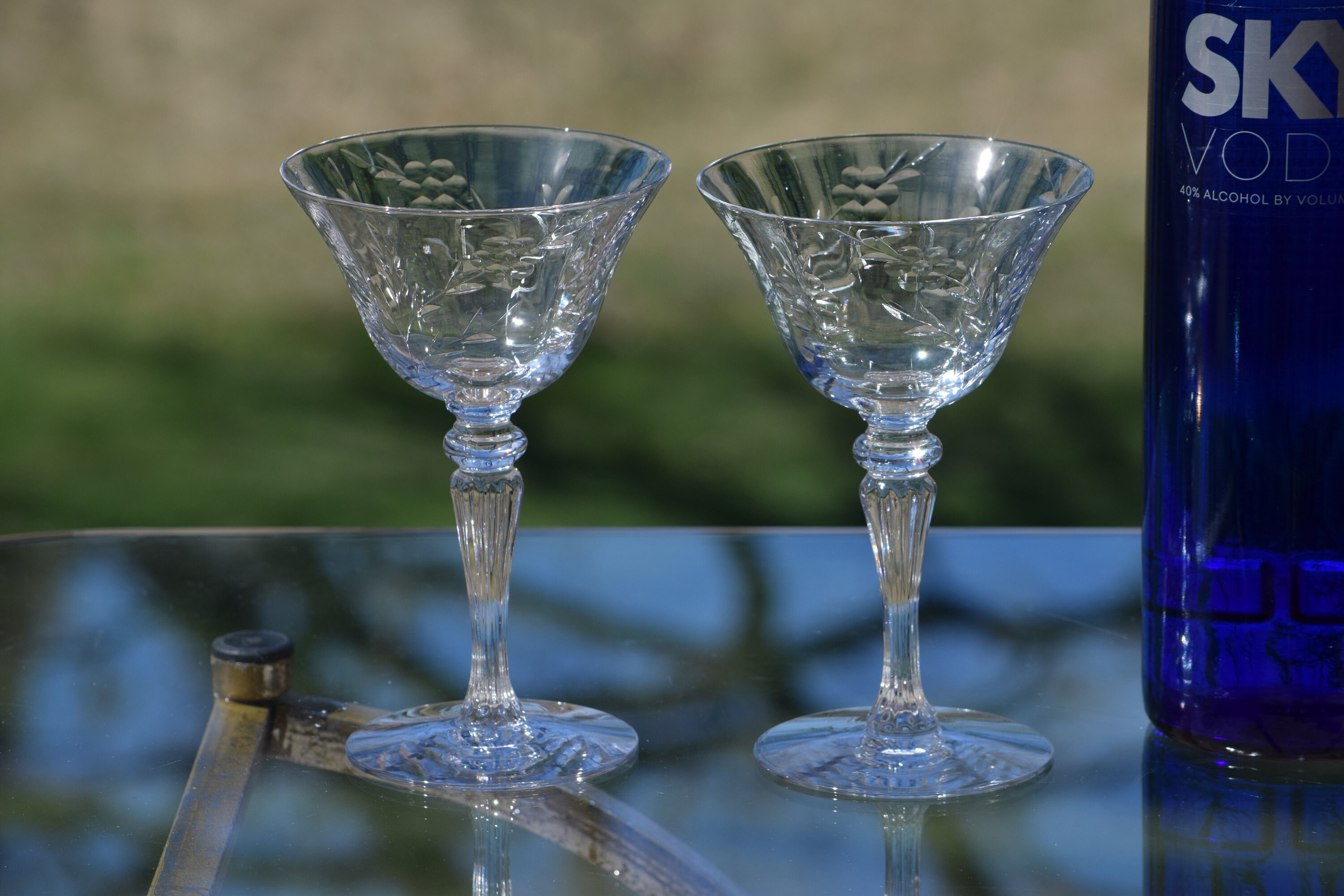 Vintage Etched Crystal Cocktail Martini Set Of 4 Tiffin Franciscan Circa 1940s Vintage