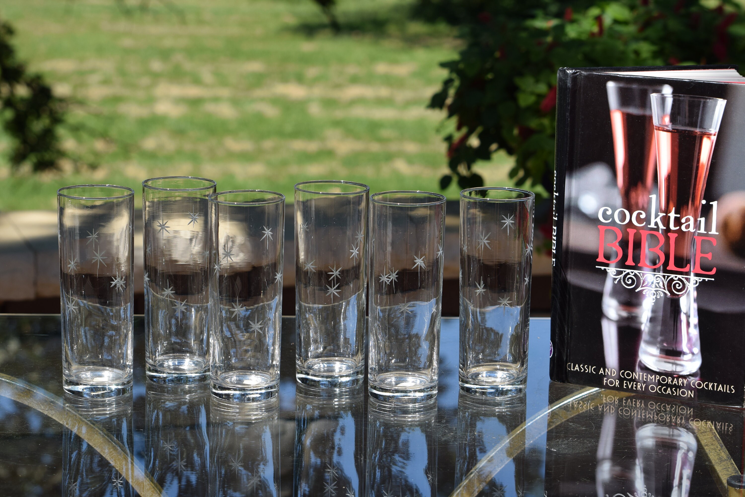 6 Vintage Etched COLLINS Glasses, Cocktail Party Glasses, Mid Century ...