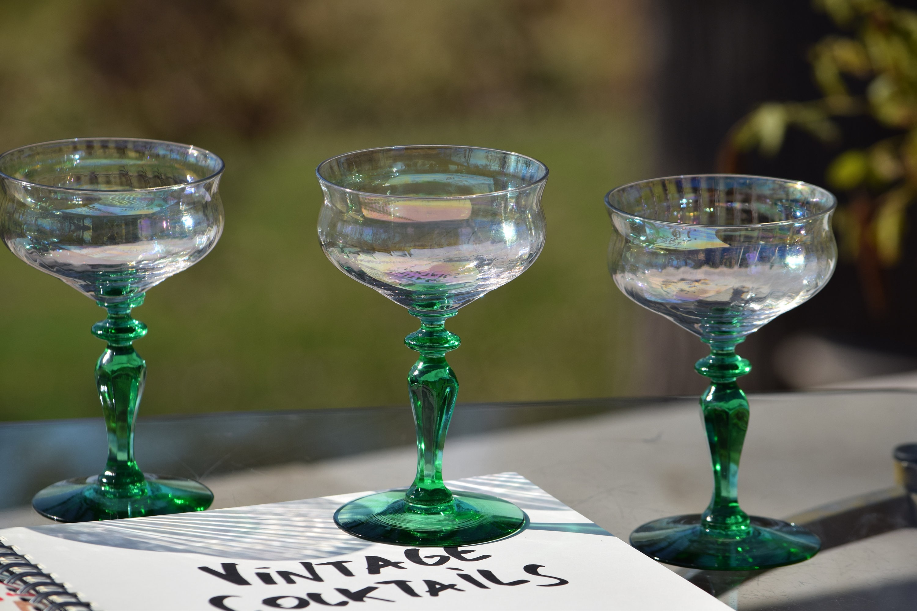 5 Vintage Green Uranium Cocktail ~ Martini Glasses, Bryce, Iridescent ...