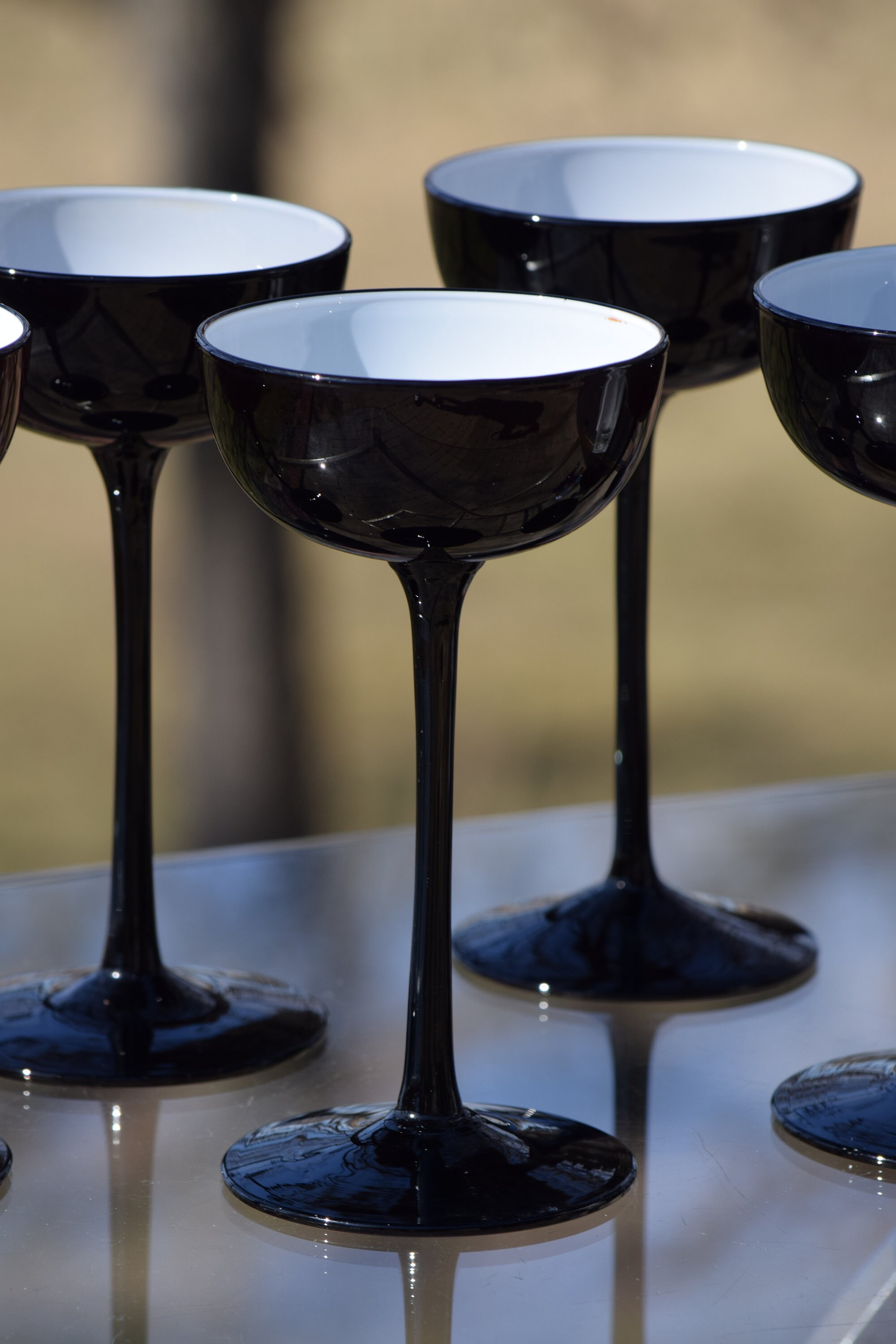 Vintage Black & White Champagne - Cocktail Glasses, Set of 7, Carlo ...