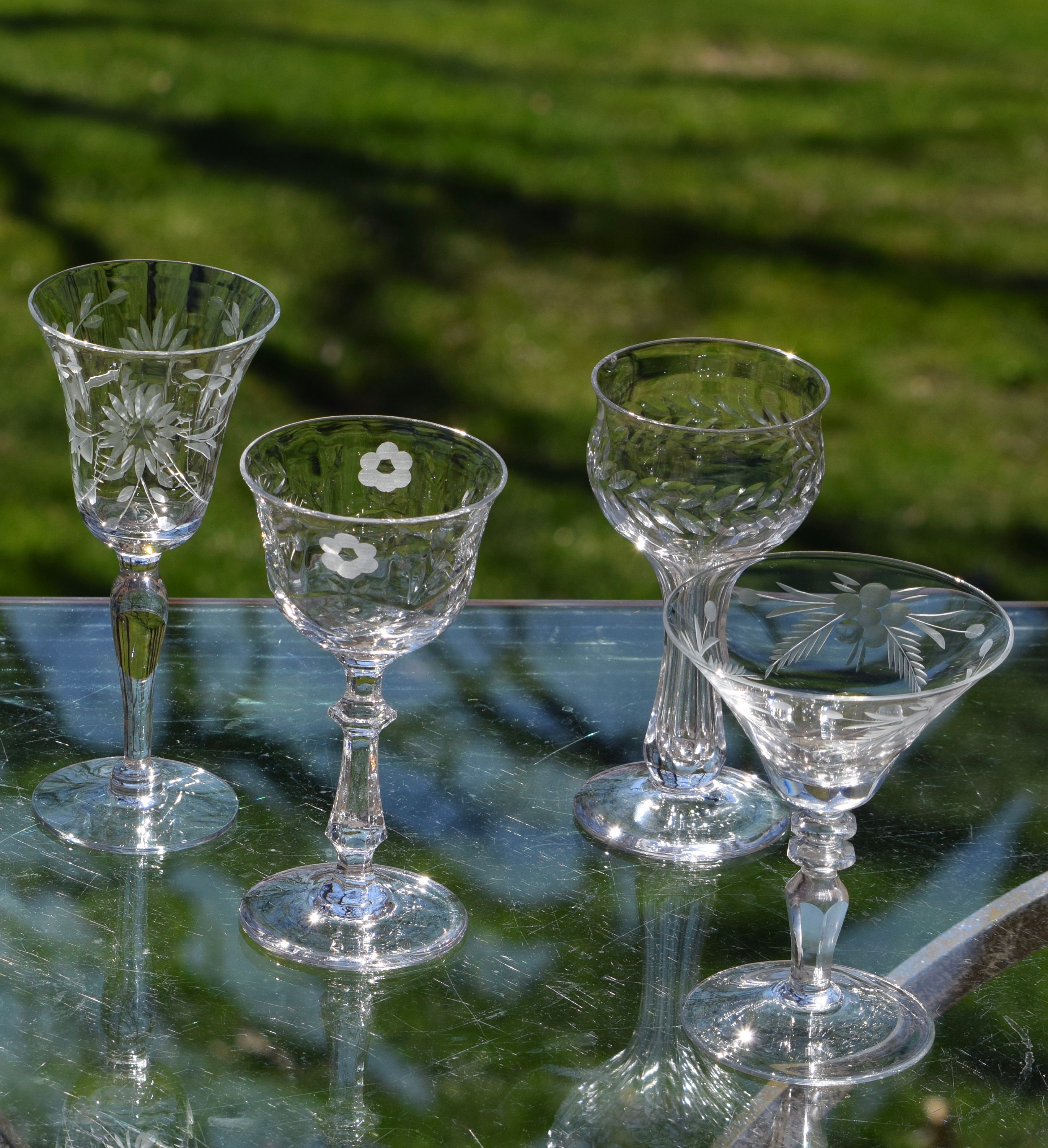 Vintage Etched Wine ~ Liquor Glasses Set Of 6 Mis Matched 3 Oz Port Wine Glasses After Dinner