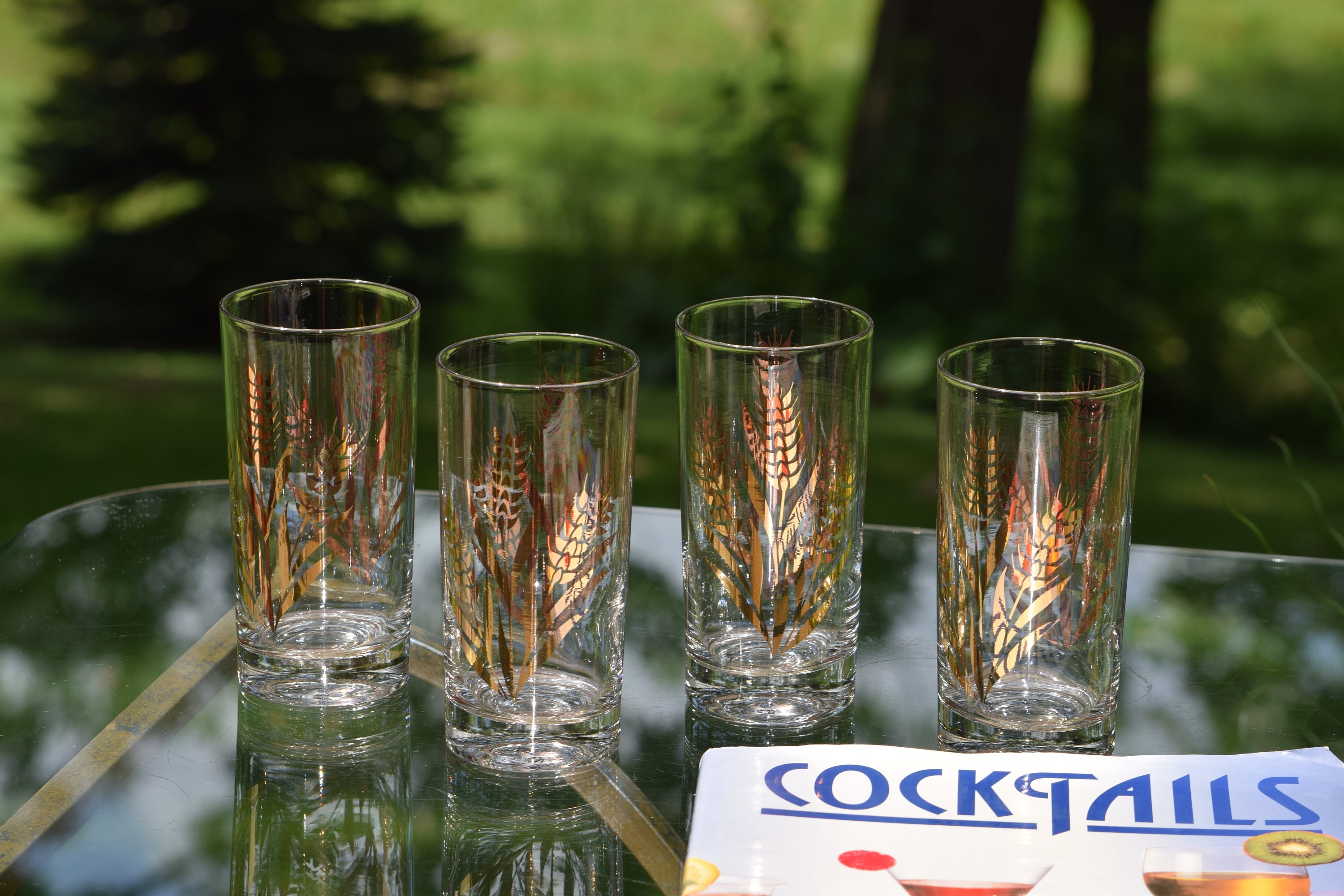 Vintage Gold Wheat Designs Cocktail - Highball Glasses, Set of 4 ...