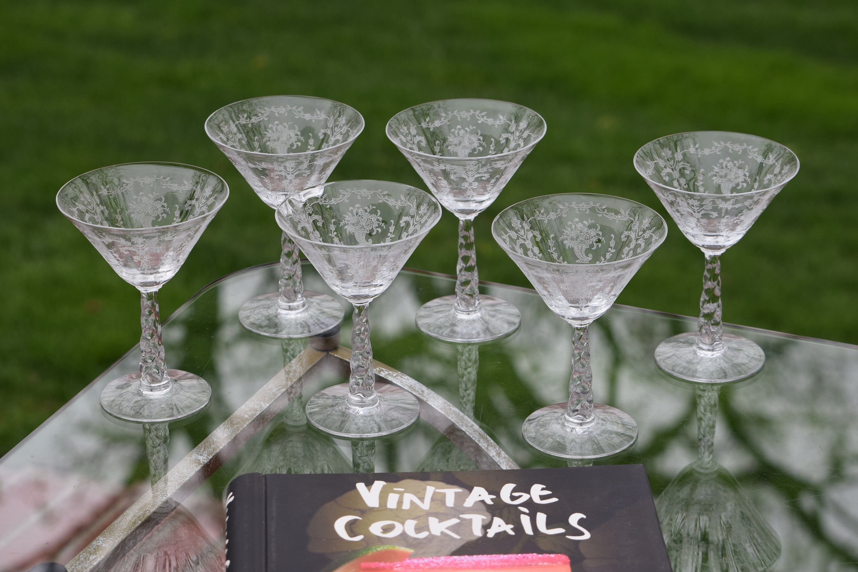 Vintage Etched Cocktail Martini Glasses, Set of 6, Fostoria, Mayflower ... Vintage Etched Cocktail Martini Glasses, Set of 6, Fostoria, Mayflower ...