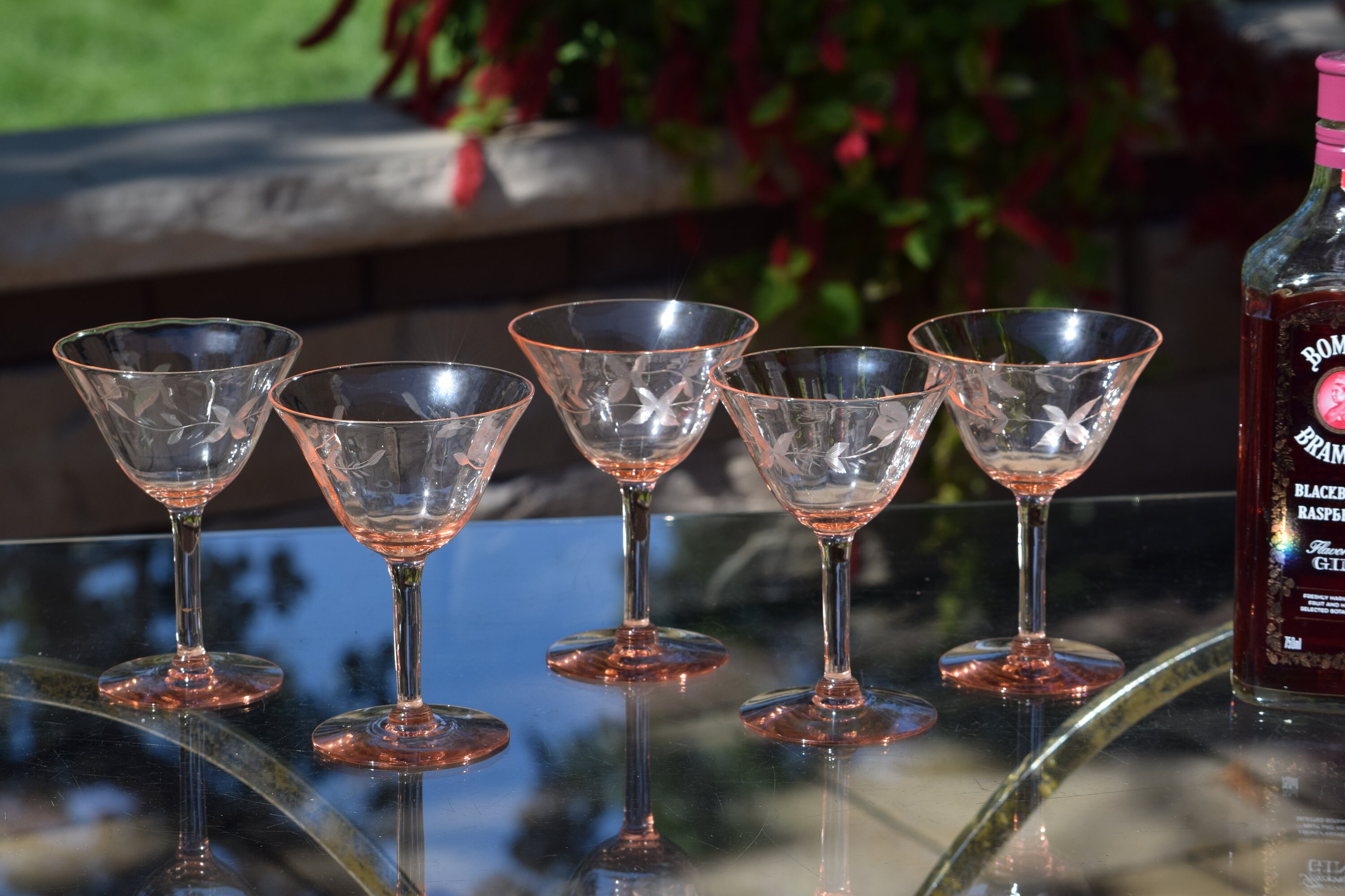 6 Vintage Pink Etched Cocktail - Martini Glasses, Mixologist Cocktail ...