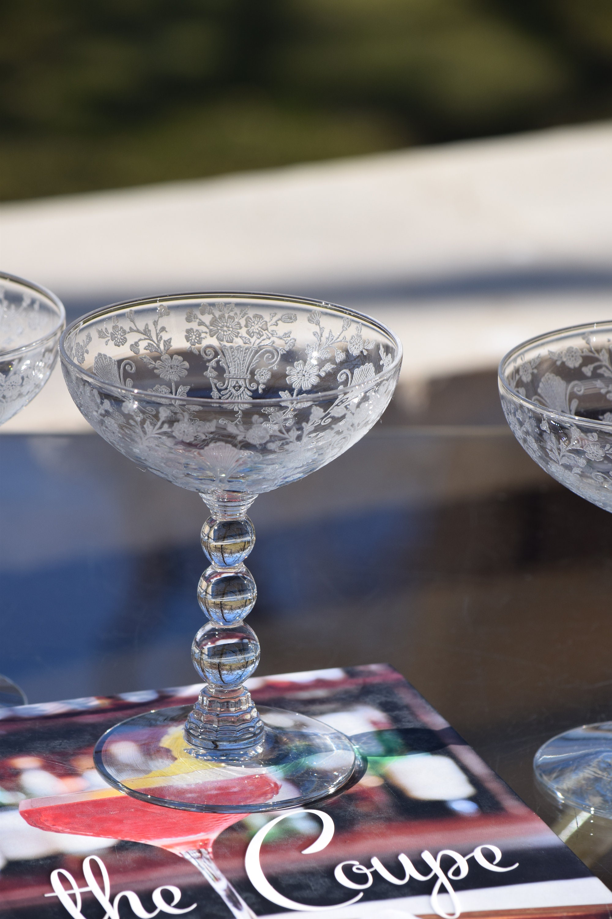 4 Vintage Crystal Etched Cocktail Glasses ~ Champagne Coupes, Duncan ...
