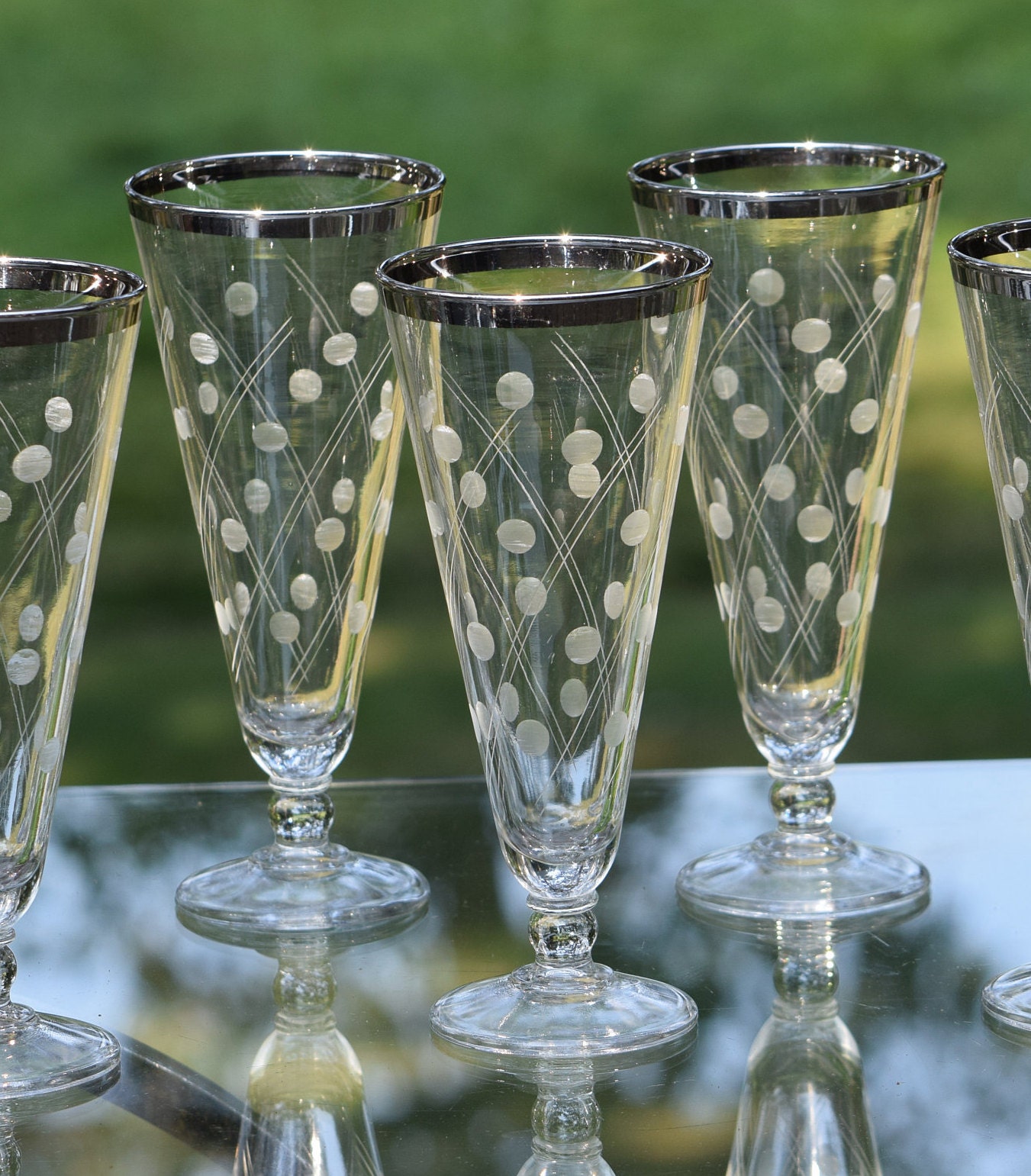 Vintage Cocktail Glasses, Set of 7 Etched Platinum Rimmed Vintage ...