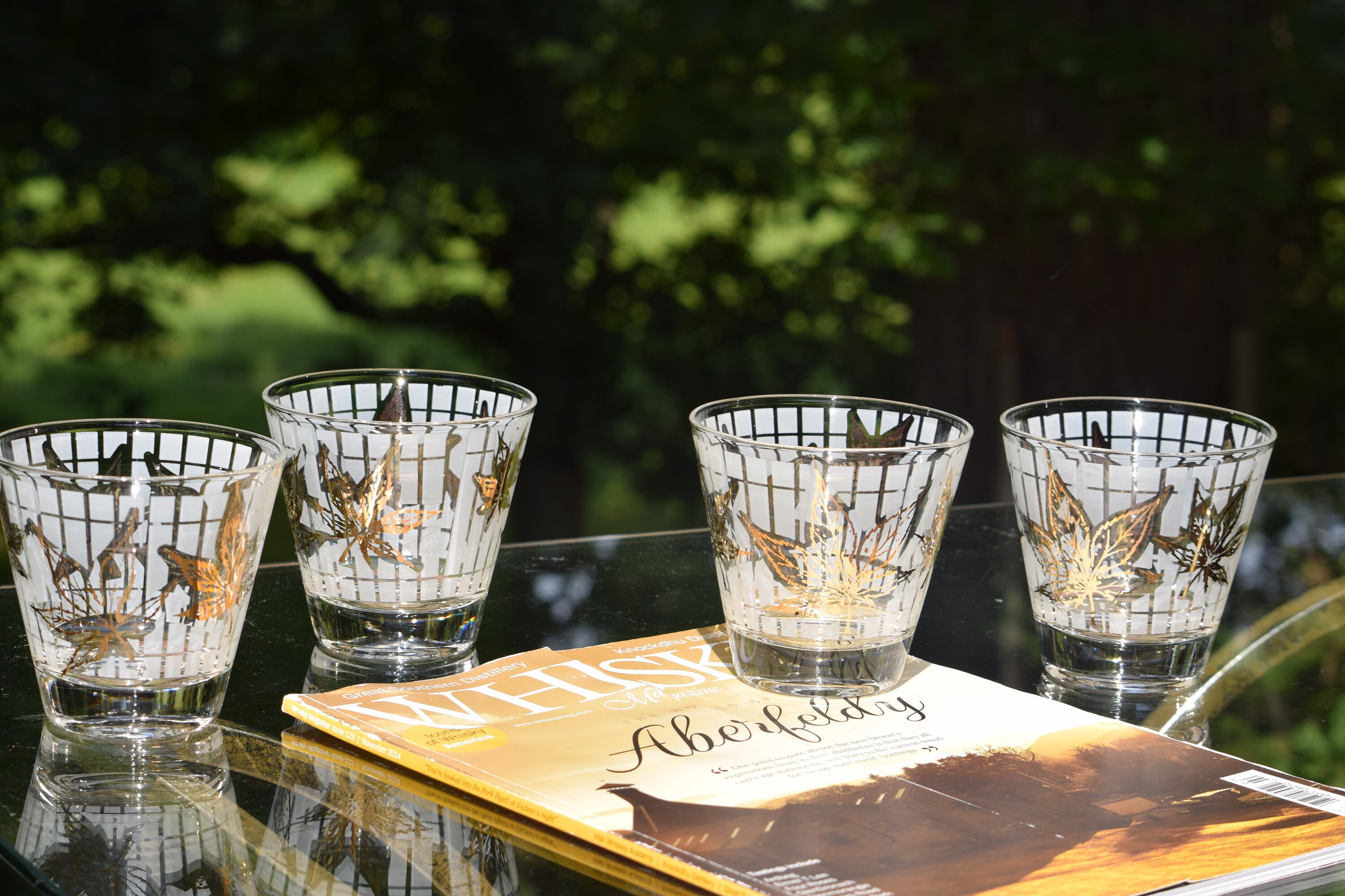 Vintage Gold and White Lowball ~ Cocktail Glasses, Set of 4, Whiskey ...