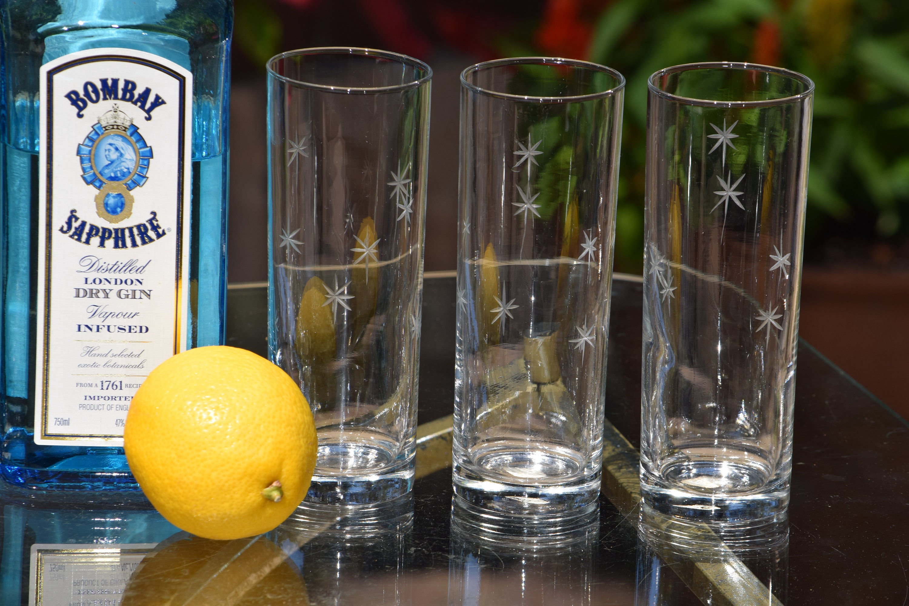 6 Vintage Etched COLLINS Glasses, Cocktail Party Glasses, Mid Century ...