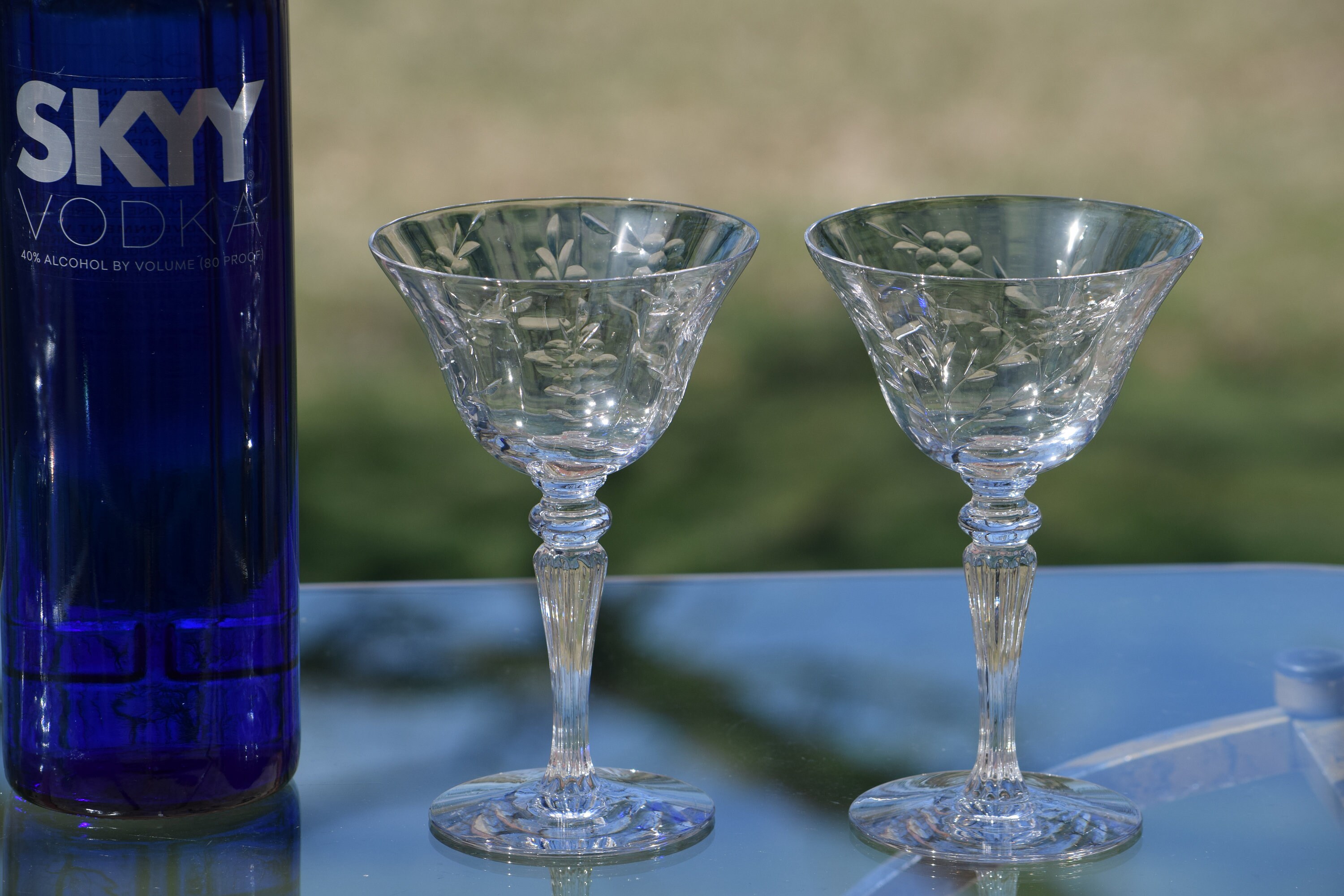 Vintage Etched Crystal Cocktail Martini Set Of 4 Tiffin Franciscan Circa 1940s Vintage
