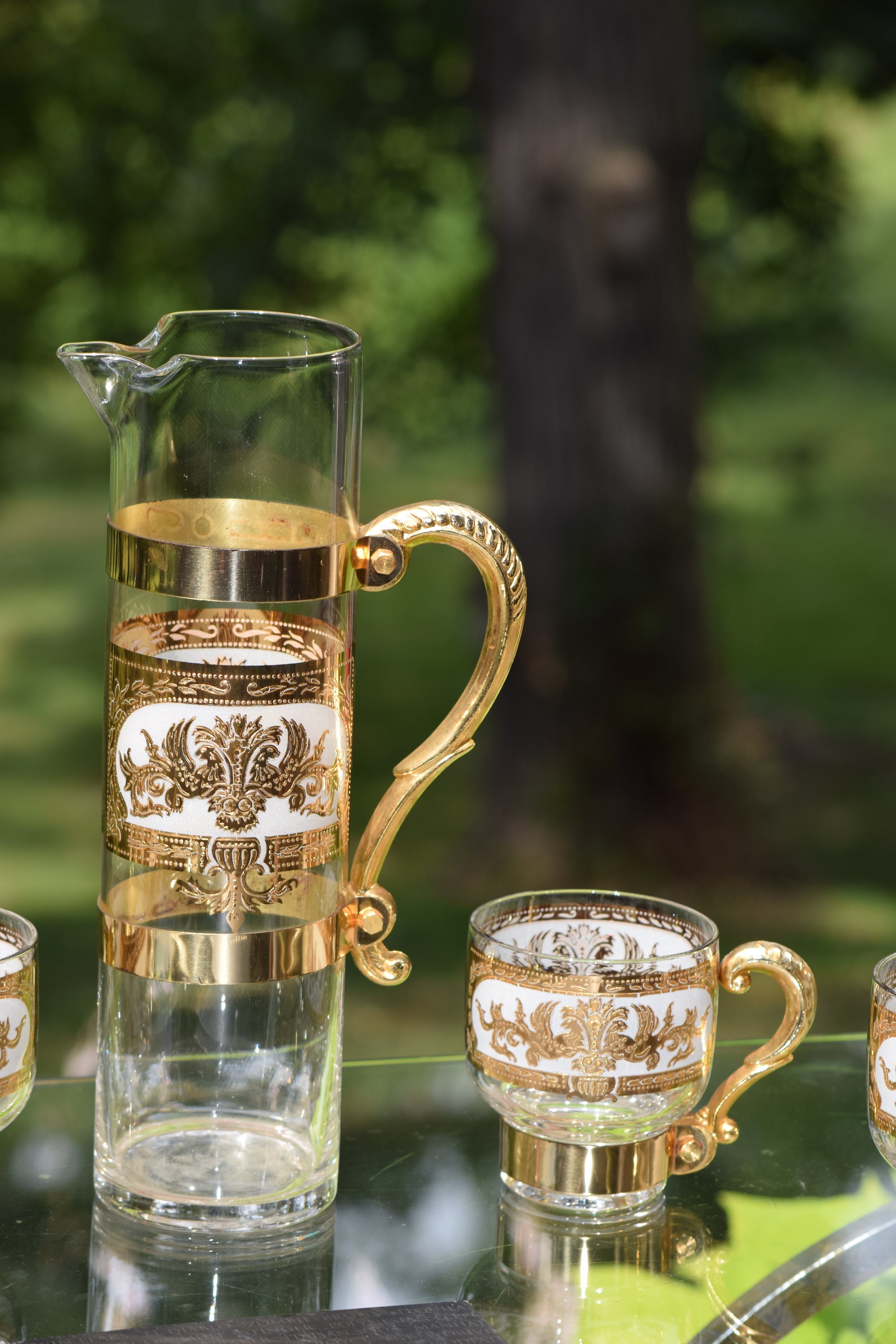 Vintage CULVER 22k Gold Cocktail Set, Pitcher with 6 footed Lowballs ...