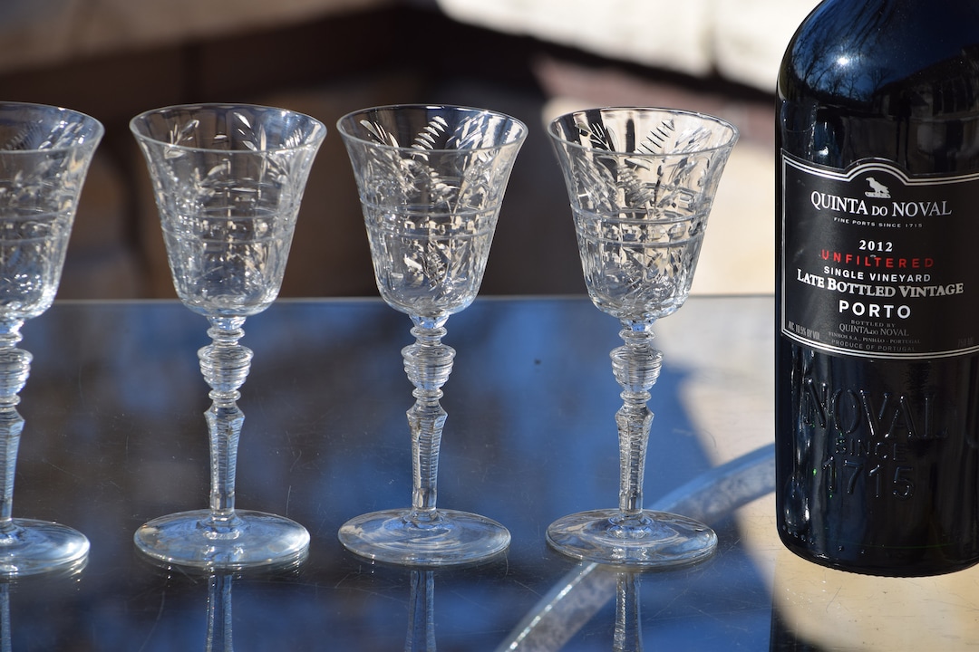 6 Vintage Etched CRYSTAL Port Wine Glasses, Rock Sharpe, 1950's, After ...
