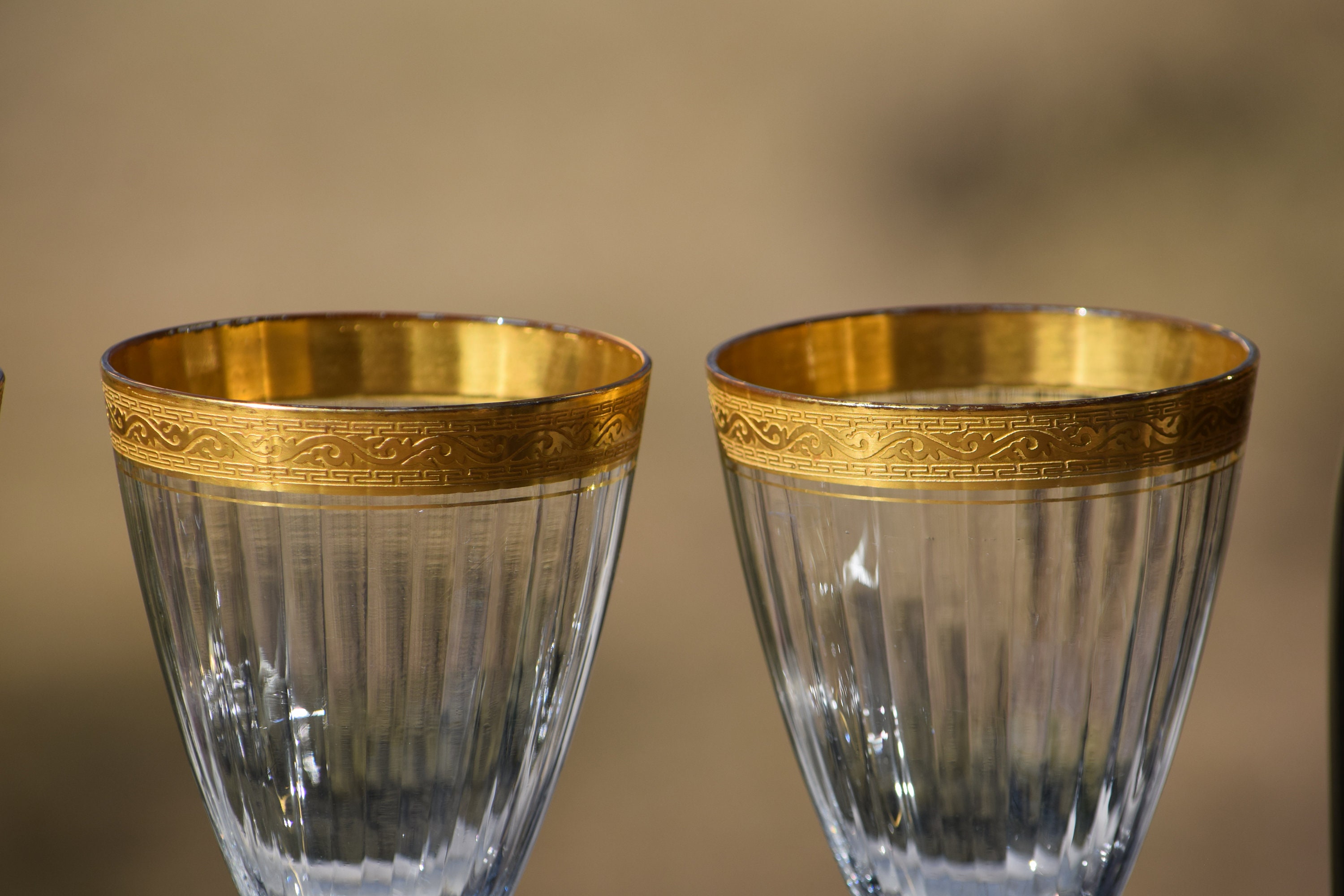 5 Vintage Gold Rimmed Encrusted Wine Glasses, Cambridge, c. 1927 ...