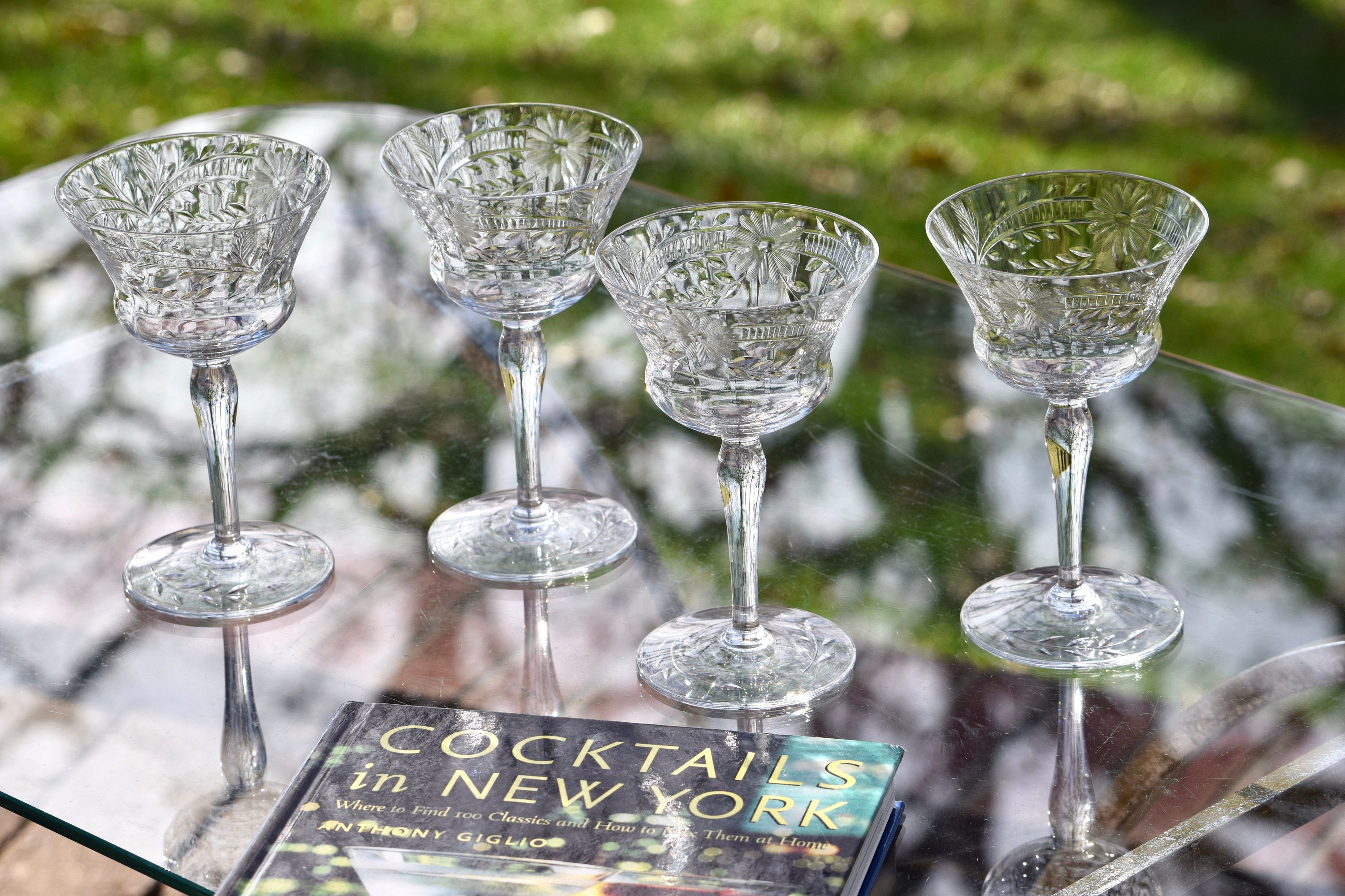Vintage Etched Cocktail Martini Glasses, Set of 4, 1950's, Vintage ... Vintage Etched Cocktail Martini Glasses, Set of 4, 1950's, Vintage ...