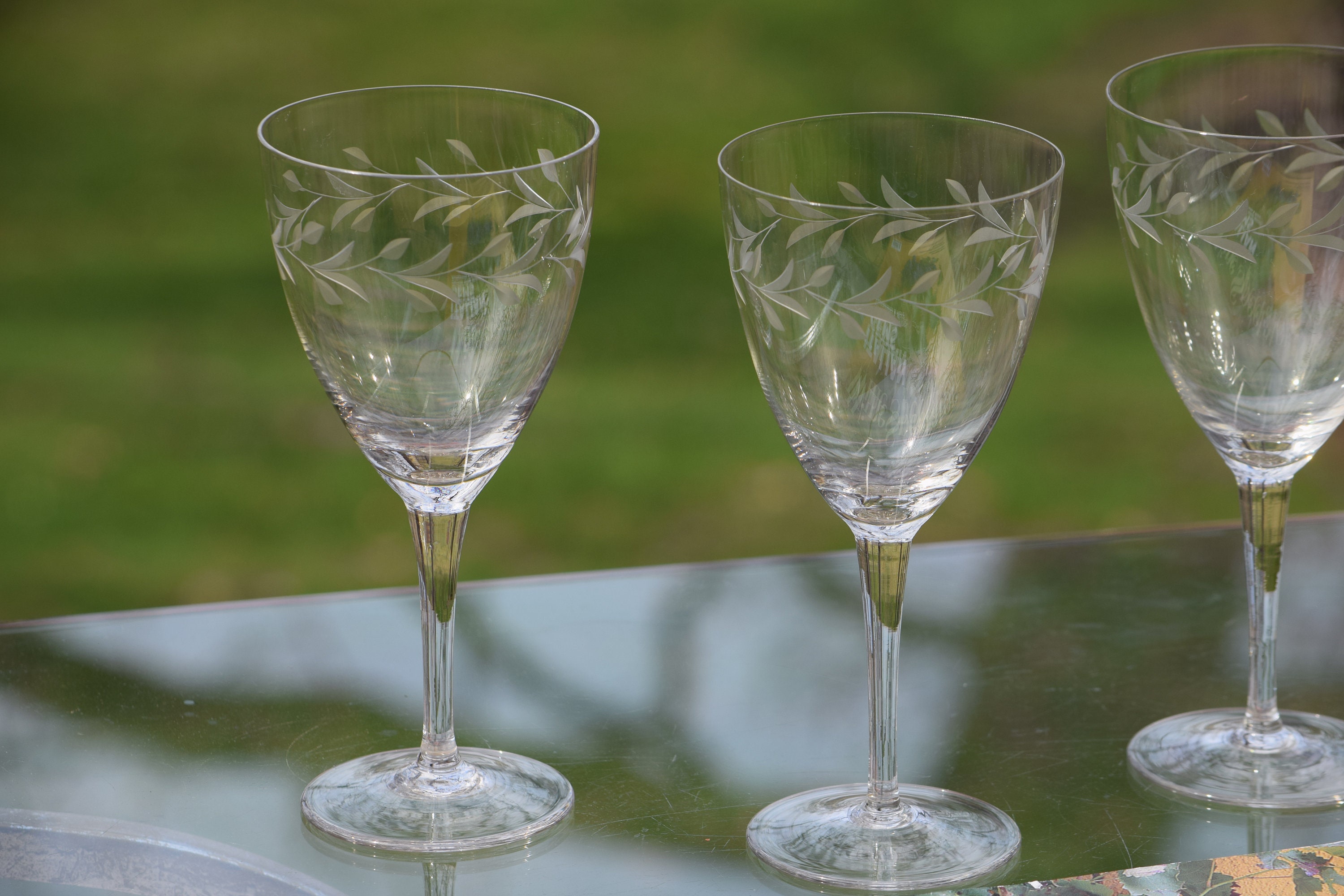 4 Vintage Etched Wine Glasses Vintage Floral Etched Wine Glasses