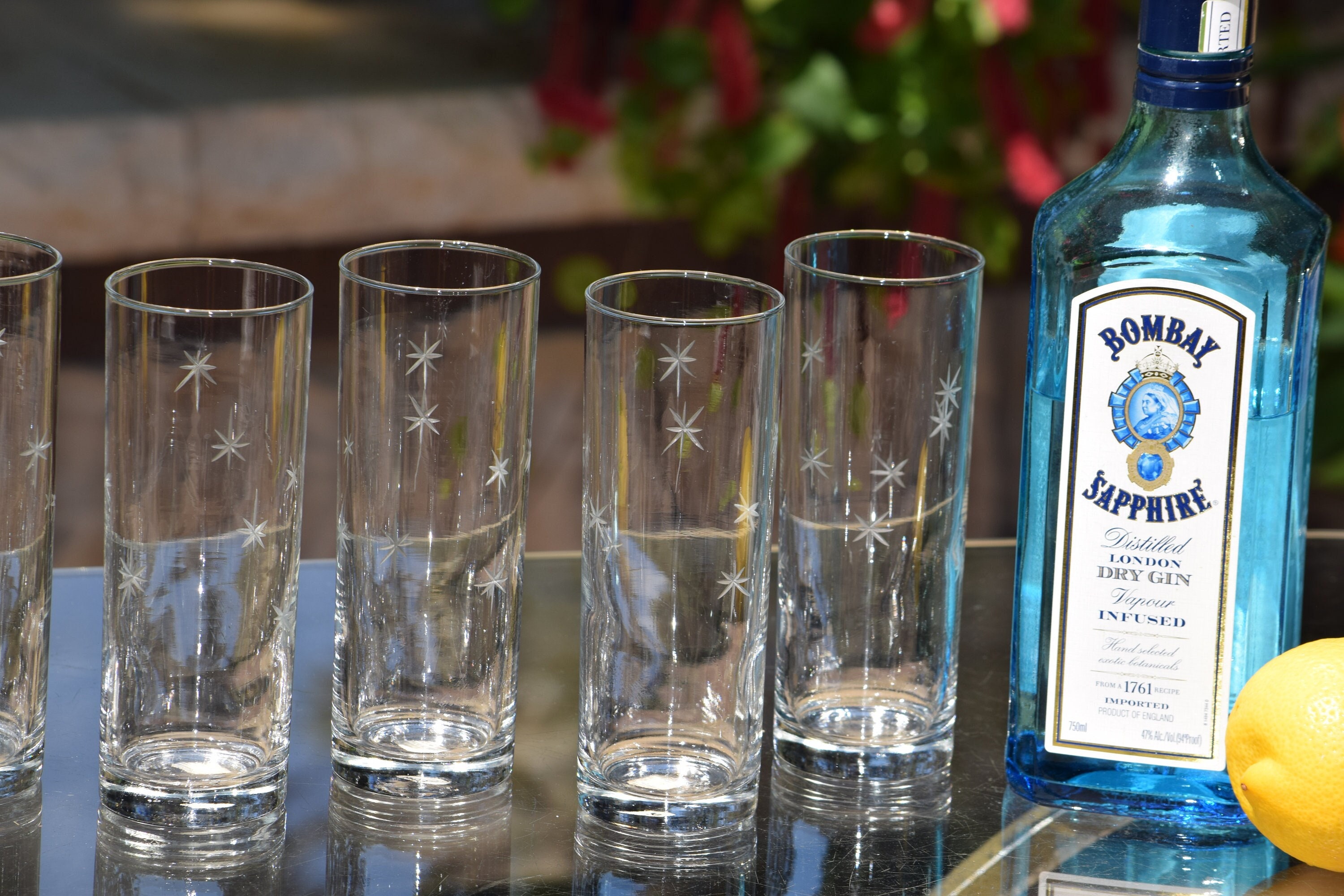 6 Vintage Etched COLLINS Glasses, Cocktail Party Glasses, Mid Century ...