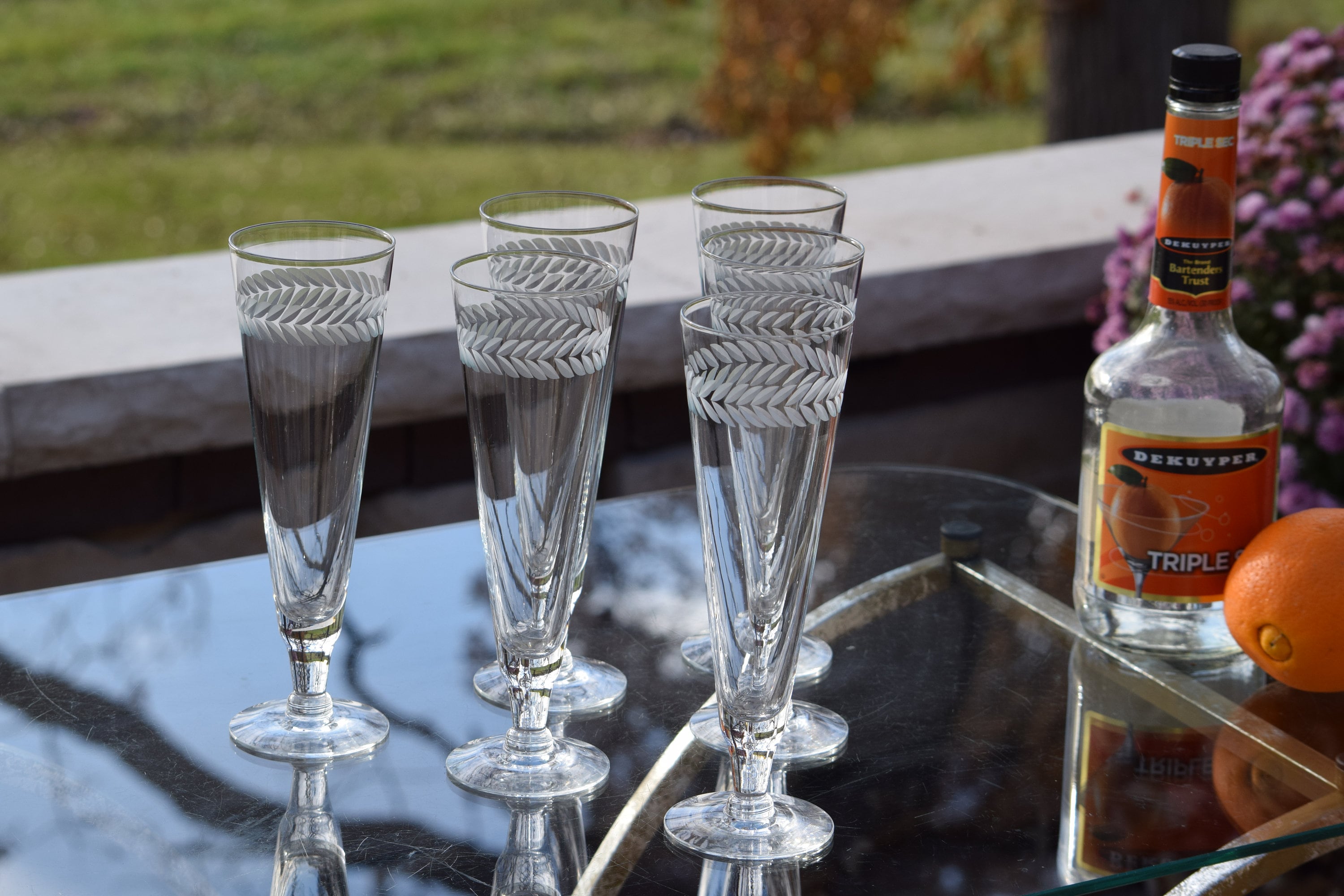 6 Vintage Etched Beer - Cocktail Glasses, 1950's, Vintage Specialty ...
