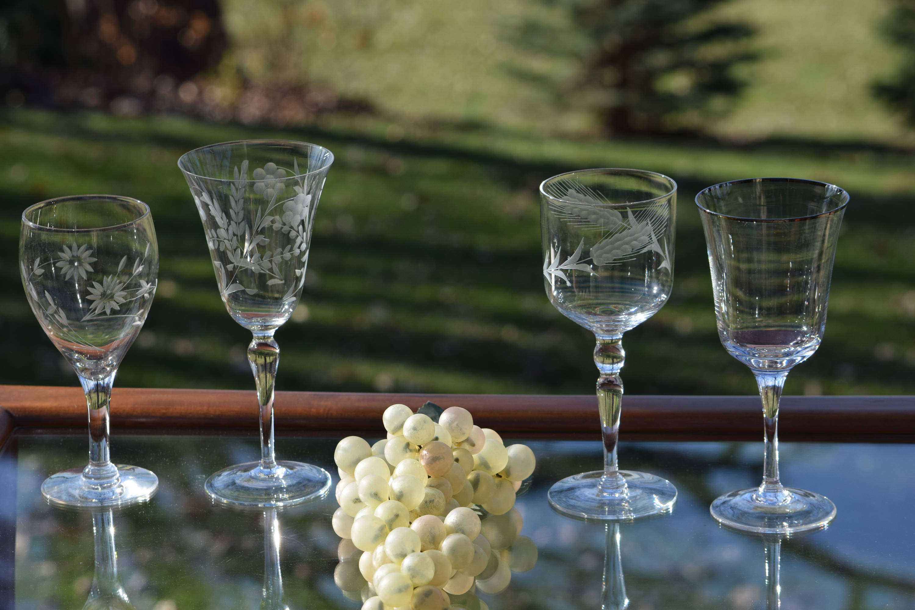 Vintage Etched Wine Glasses Set Of 4 Different Vintage Wine Glasses