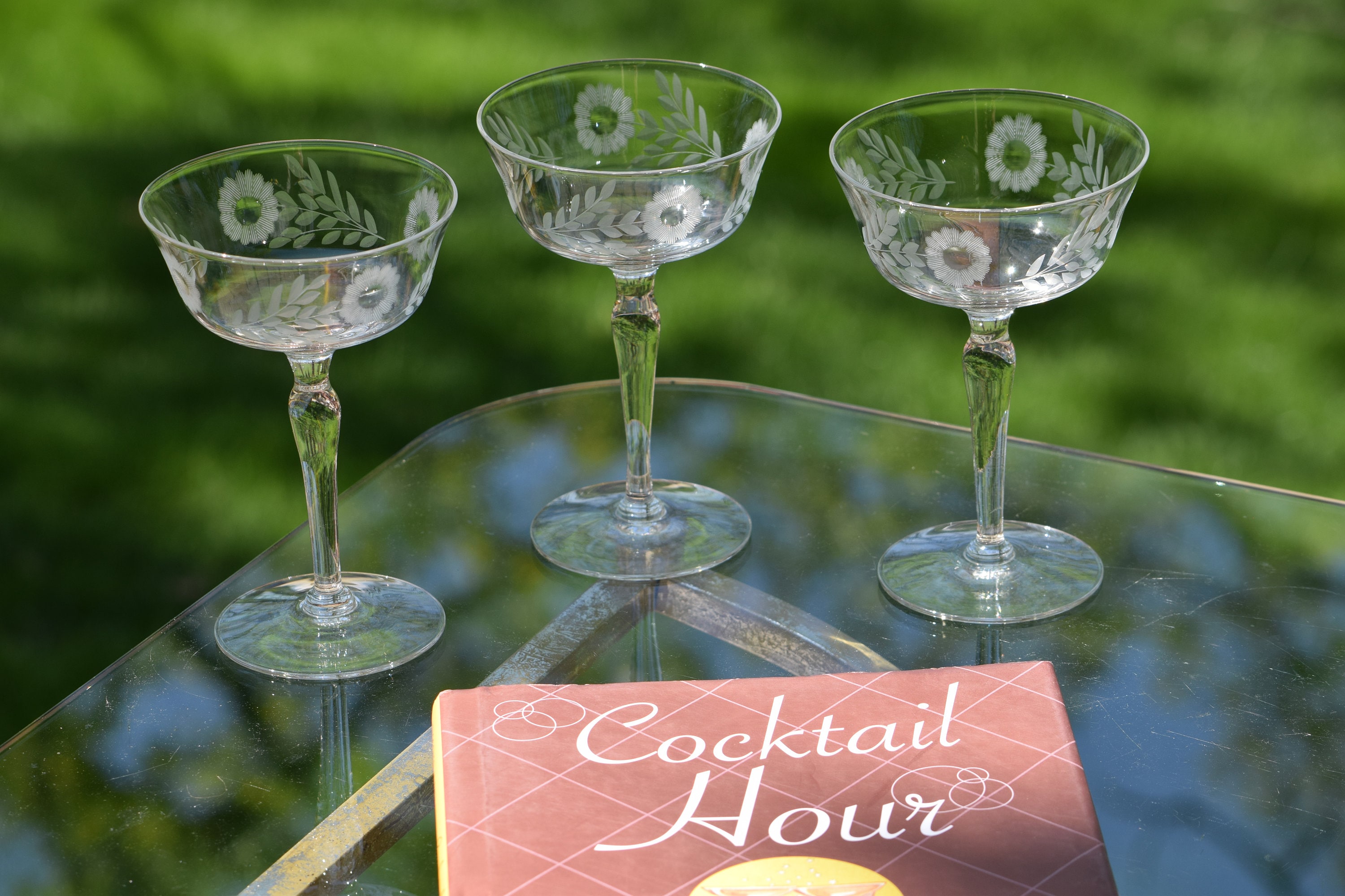 Vintage Etched Cocktail glasses, Set of 6, Mixologist Craft Cocktail ... Vintage Etched Cocktail glasses, Set of 6, Mixologist Craft Cocktail ...