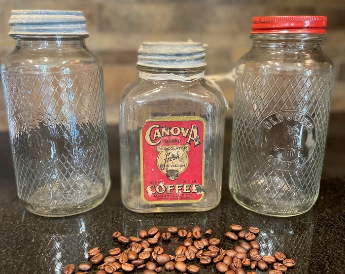 3 Vintage Glass Coffee Jars ~ Canova Coffee Jar ~ Mixed Set of Antique ...