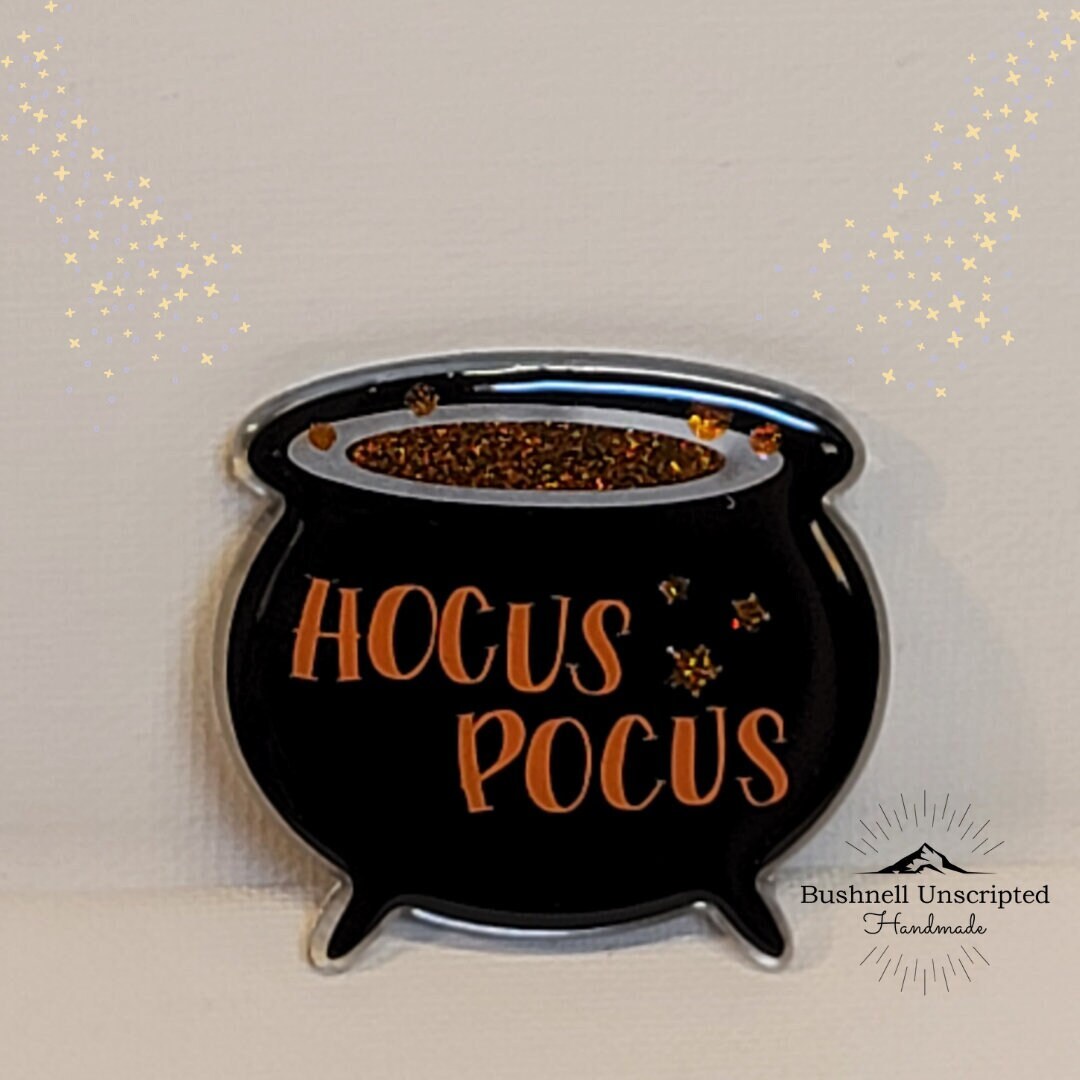 Hocus Pocus Cauldron Witch Pot Acrylic Badge Reel Pin Halloween Autumn ...
