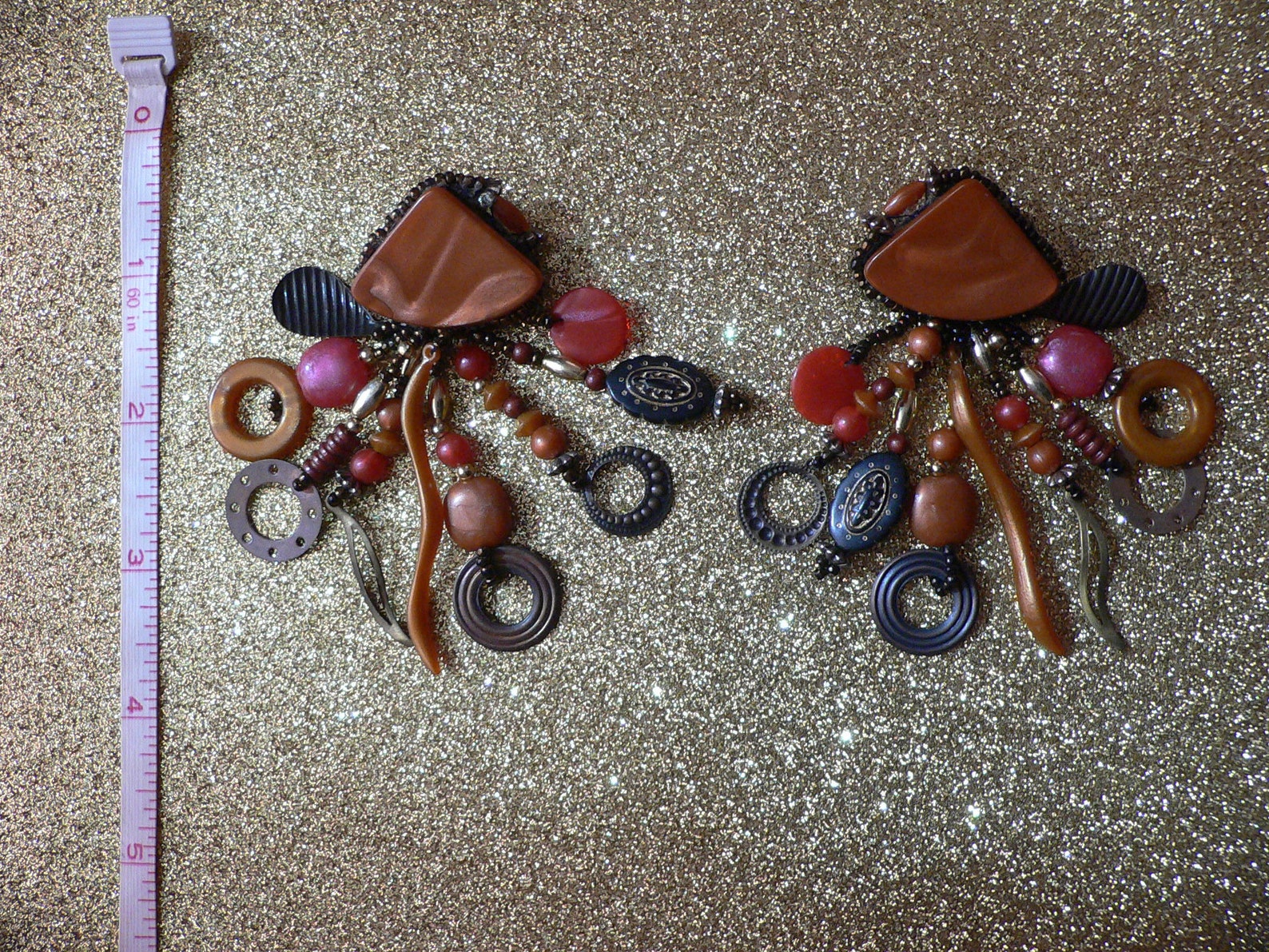 1990s Vintage Tacky Gaudy Large Earrings Orange Brown Gold - Etsy