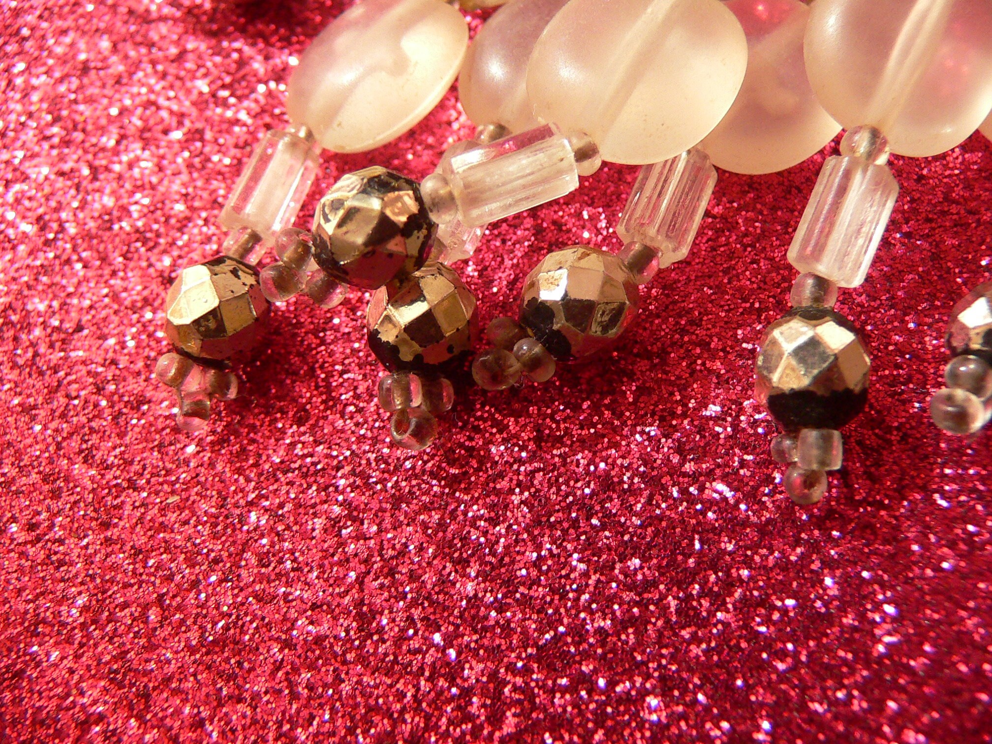 1990s Vintage Tacky Gaudy Large Earrings White and Silver Beads Beaded ...