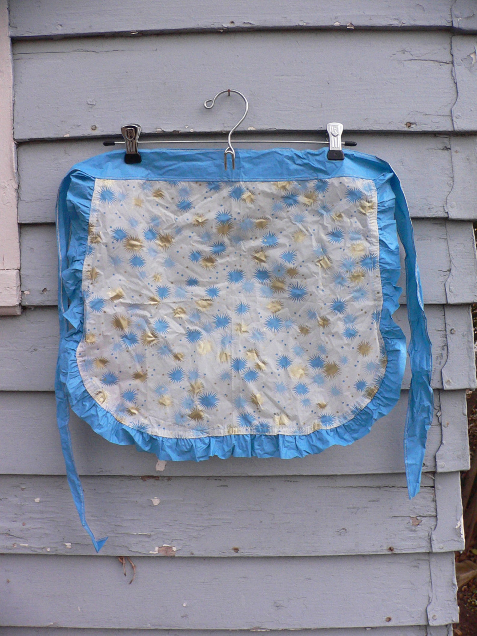 Vintage 1950s Plastic Apron With Blue and Gold Starbursts - Etsy