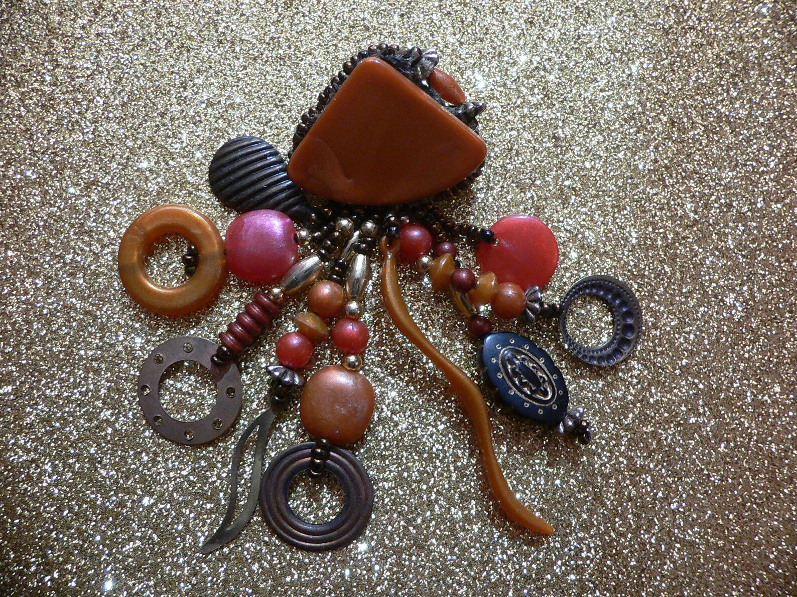 1990s Vintage Tacky Gaudy Large Earrings Orange Brown Gold - Etsy