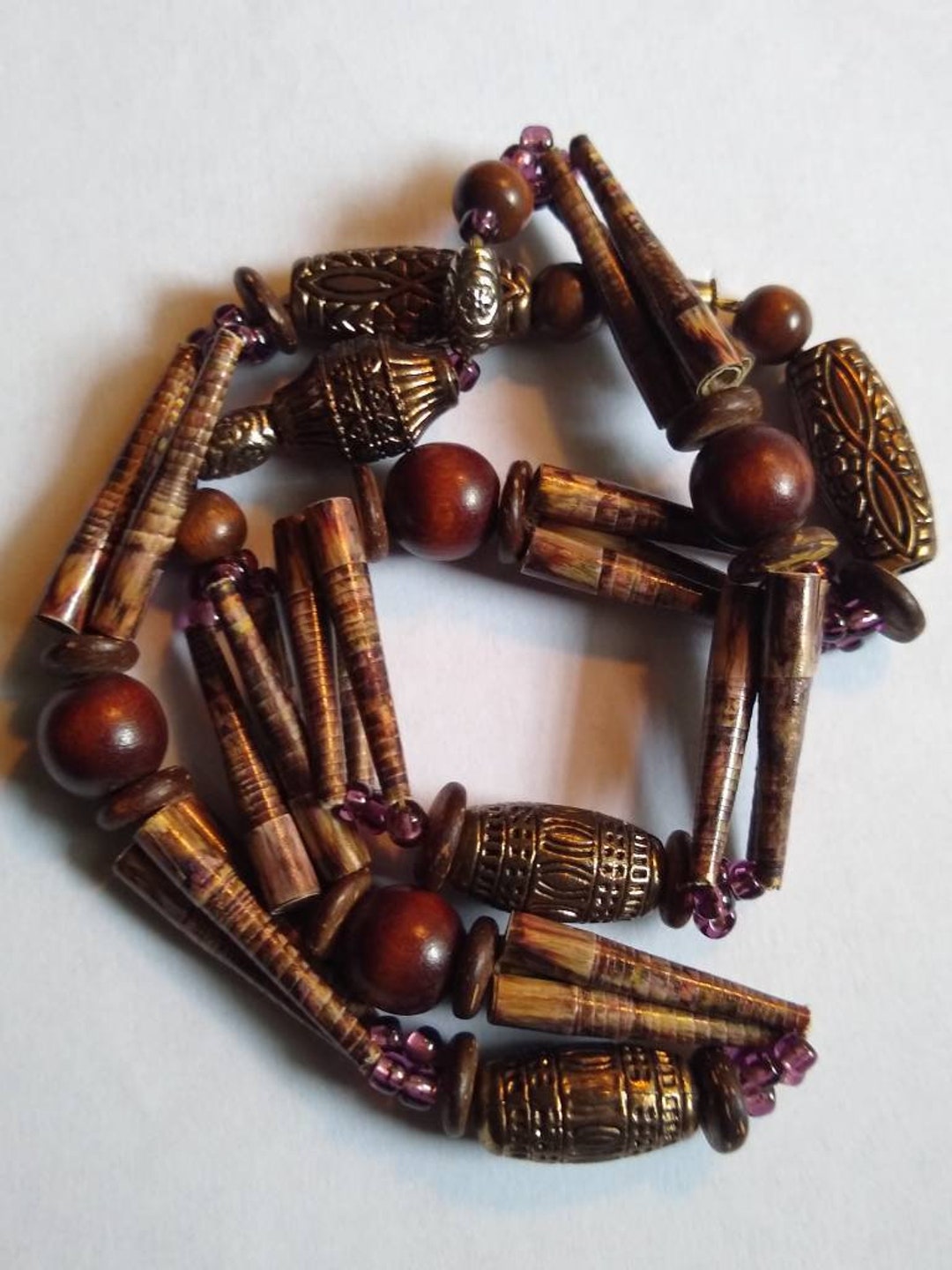 Recycled Rolled Newspaper Magazine Beaded Necklace - Etsy