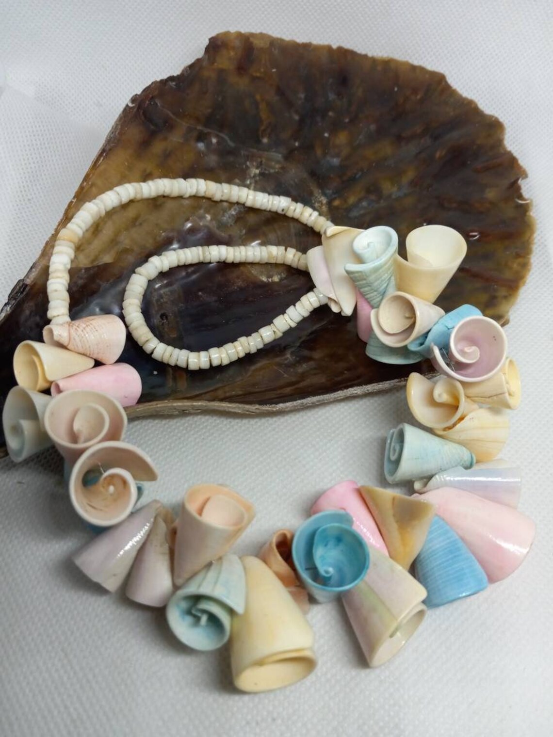 Vintage Shell Necklace Pastel Color Spiral Seashells Sterling Silver ...