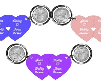 Personalized Double Heart Acrylic Mirror Keychain Key Ring | Etsy