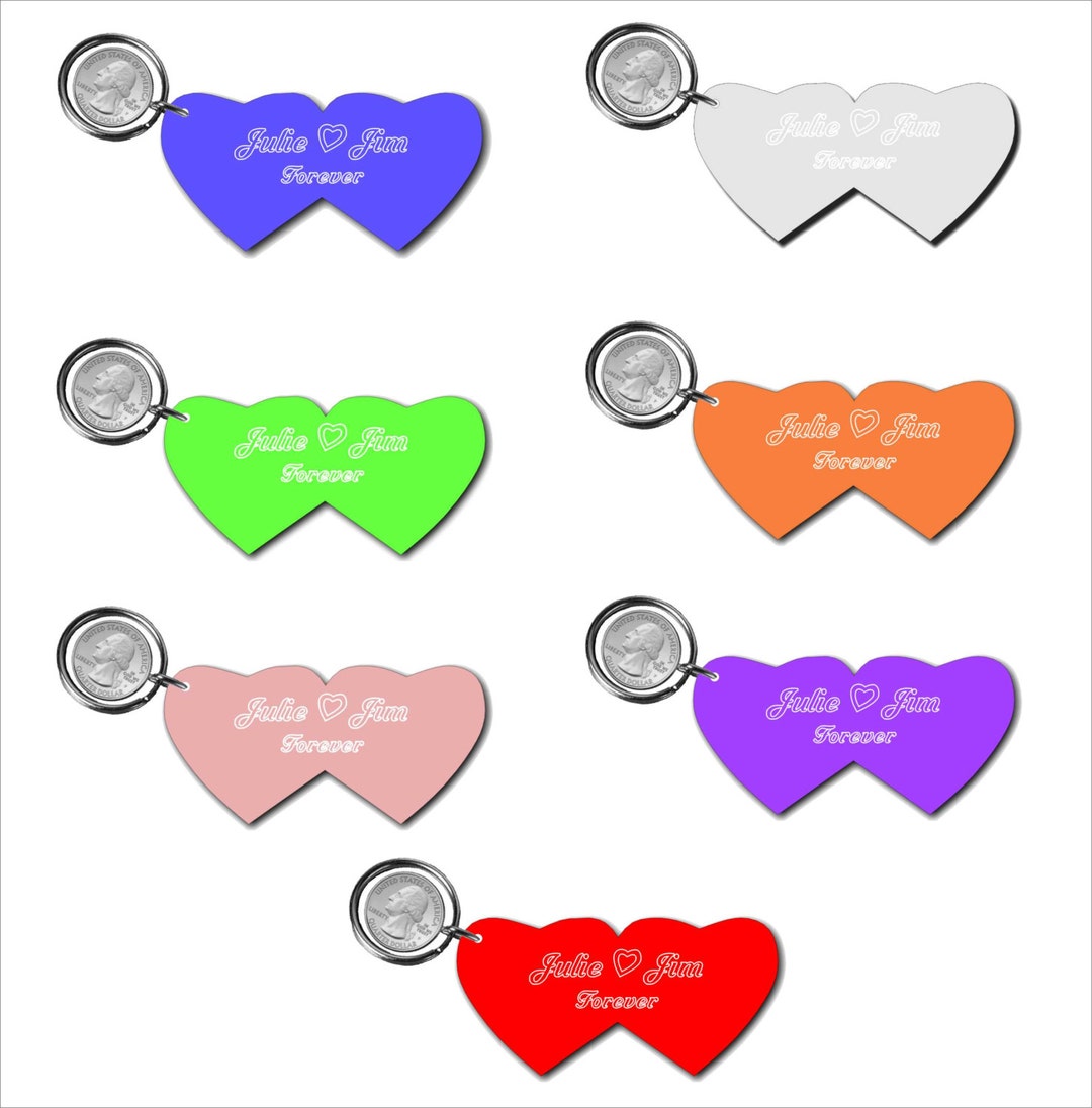 Personalized Double Heart Acrylic Mirror Keychain - Key Ring - Etsy