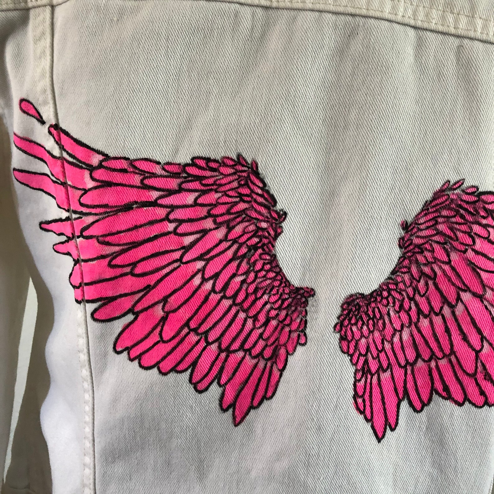 Hand Painted Jean Jacket With Angel Wings - Etsy