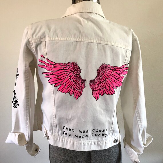 Hand Painted Jean Jacket With Angel Wings - Etsy