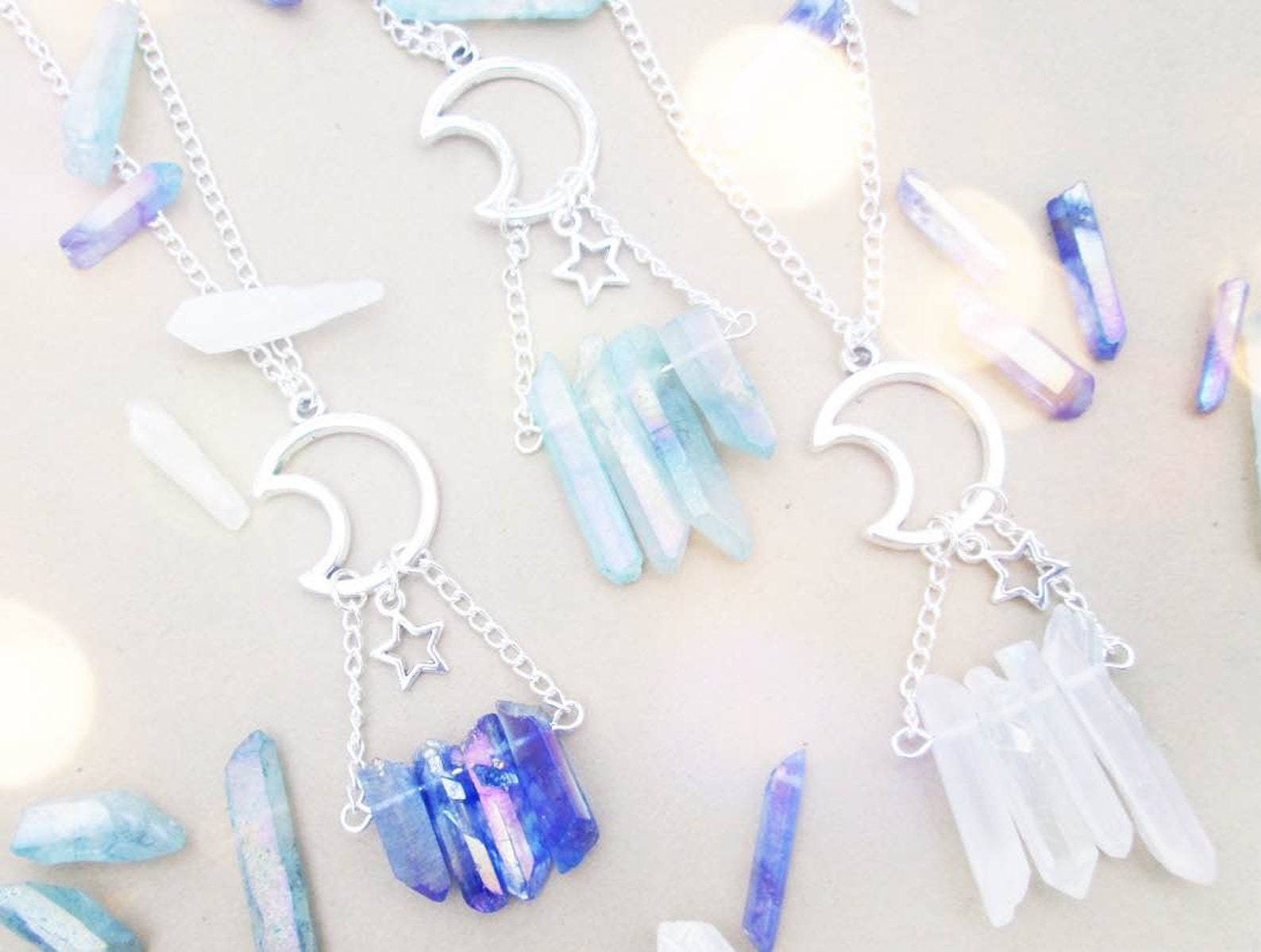 Pastel Goth Crystal Necklace // Moon Quartz Necklace // Holographic ...